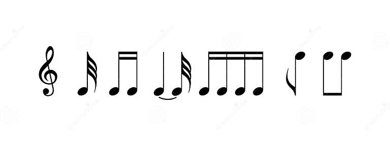 Music Notes Icon Set, Standard Music Notes Symbol Set, Vector ...