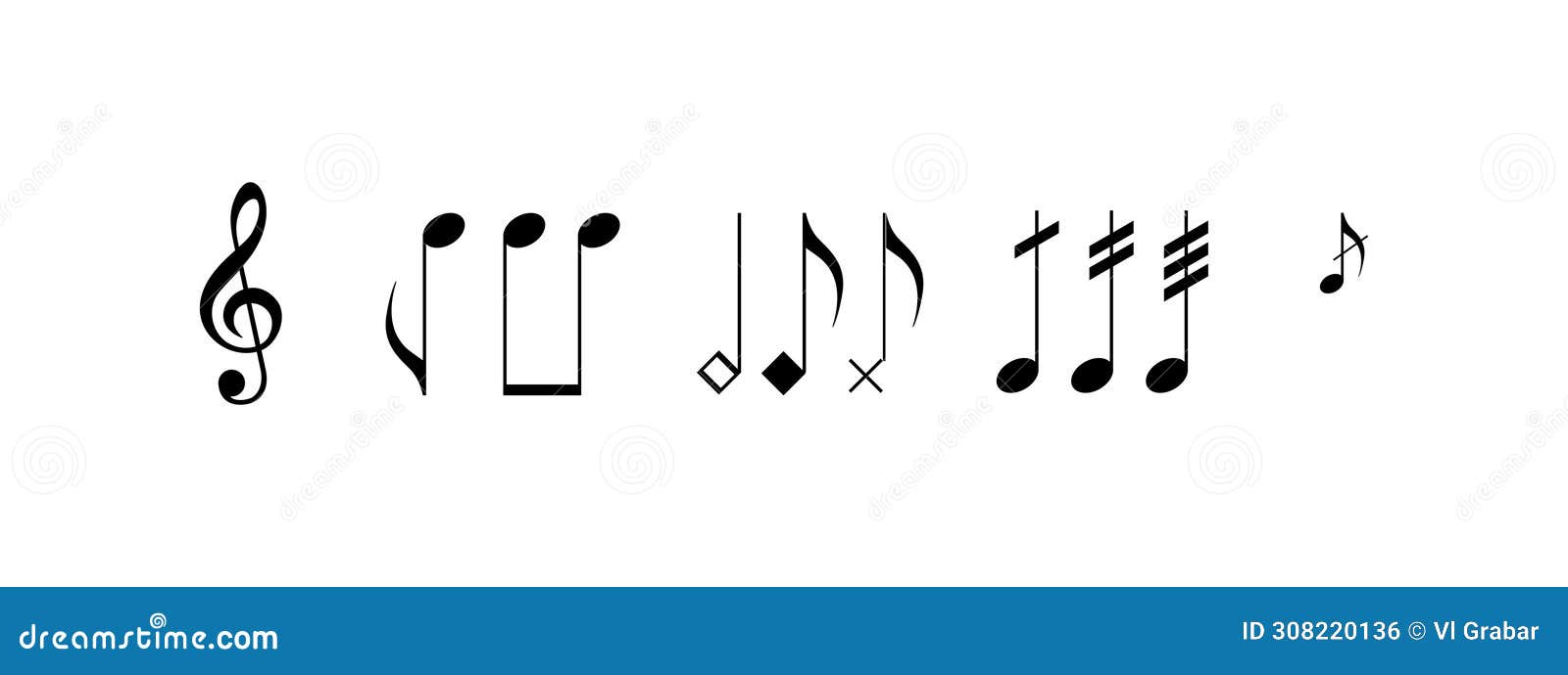 Music Notes Icon Set, Notes, Music, Violin Key. Standard Music Notes ...
