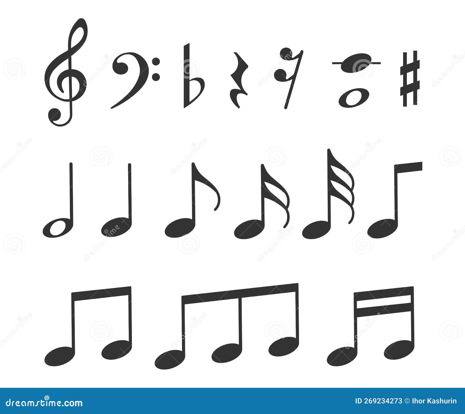 Music Notes Icons Set. Black Notes Symbol Stock Vector - Illustration ...