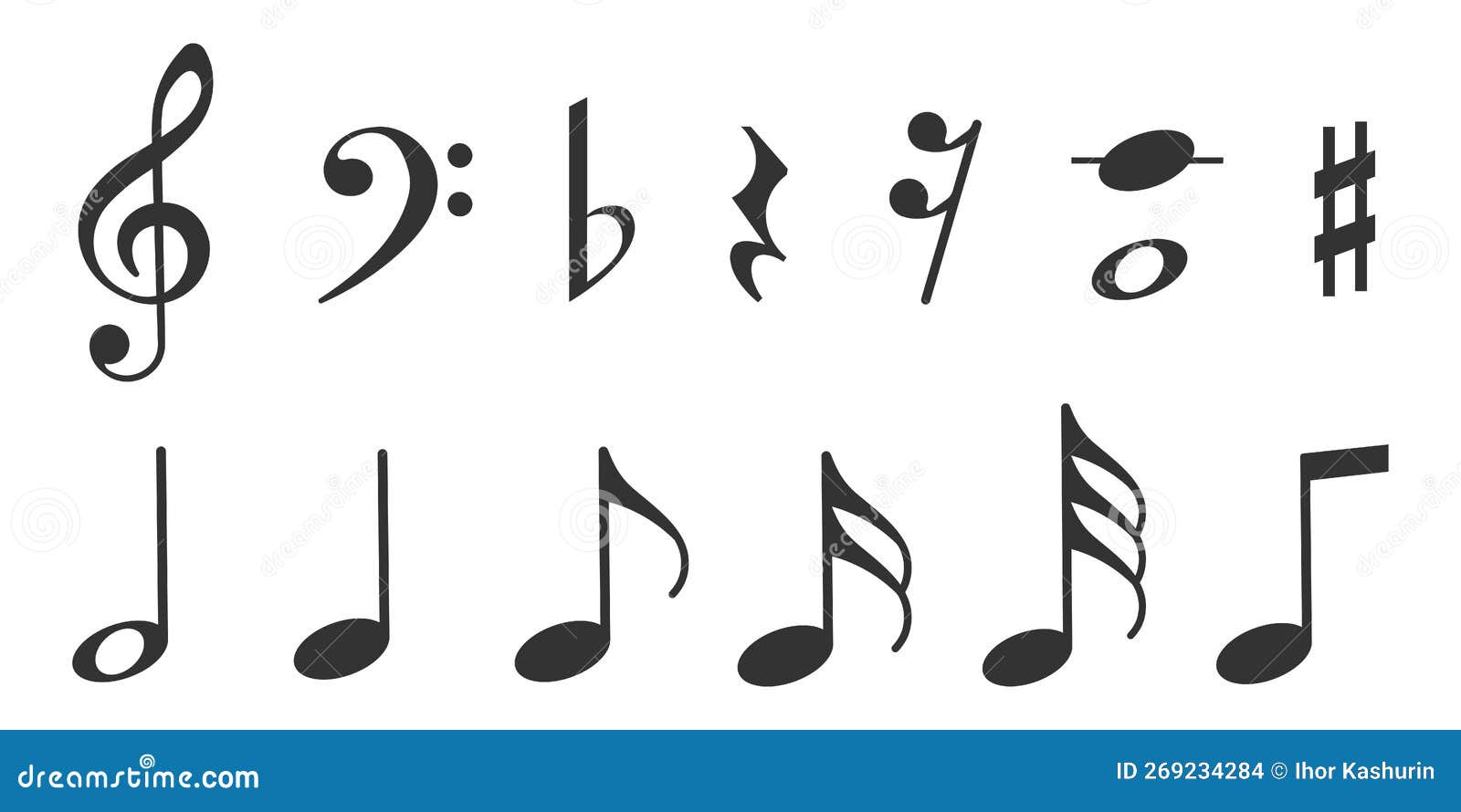 Music Notes Icons Set. Black Notes Symbol Stock Vector - Illustration ...