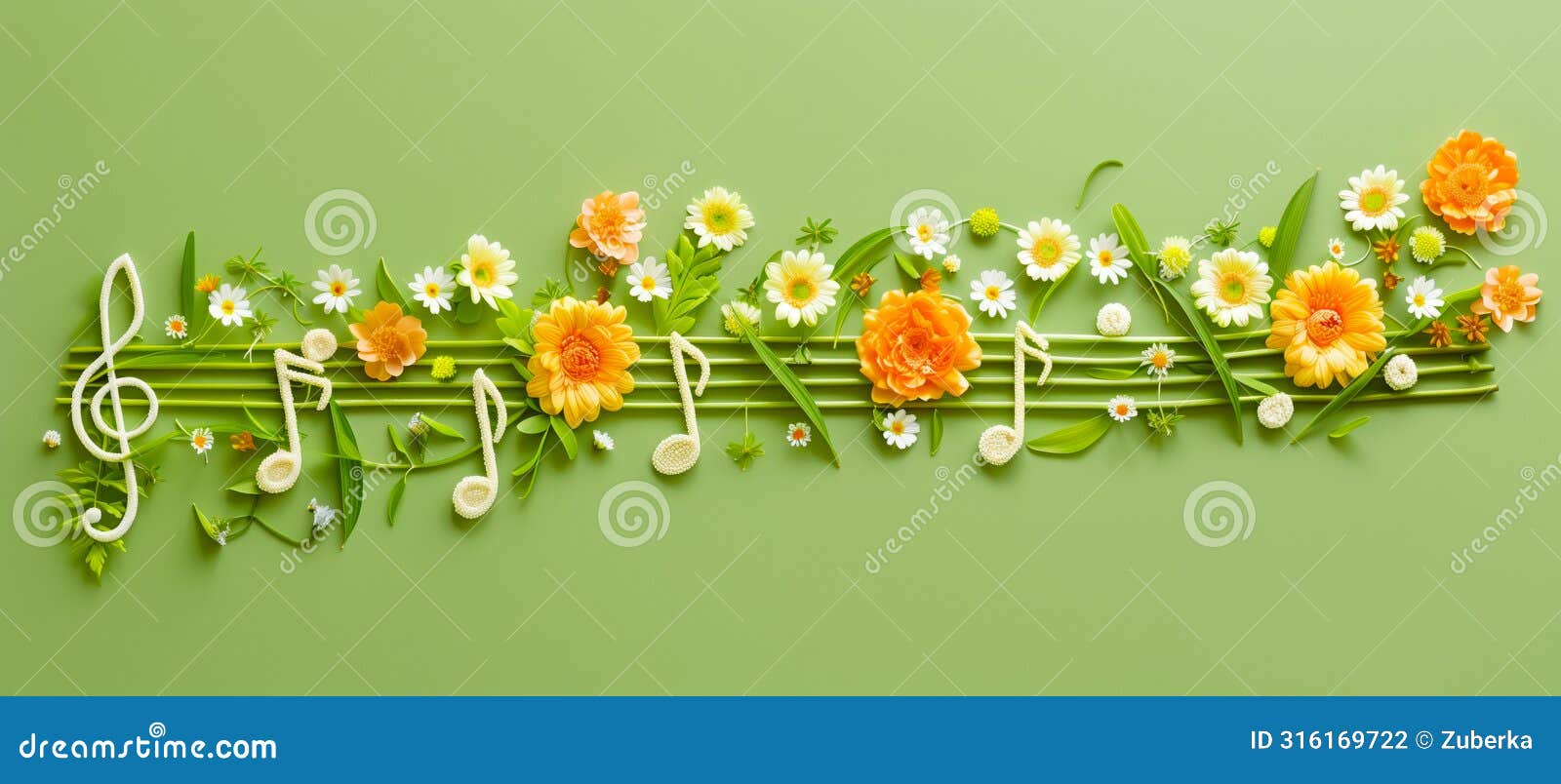 Music Notes Made of Grass and Flowers Stock Illustration - Illustration ...