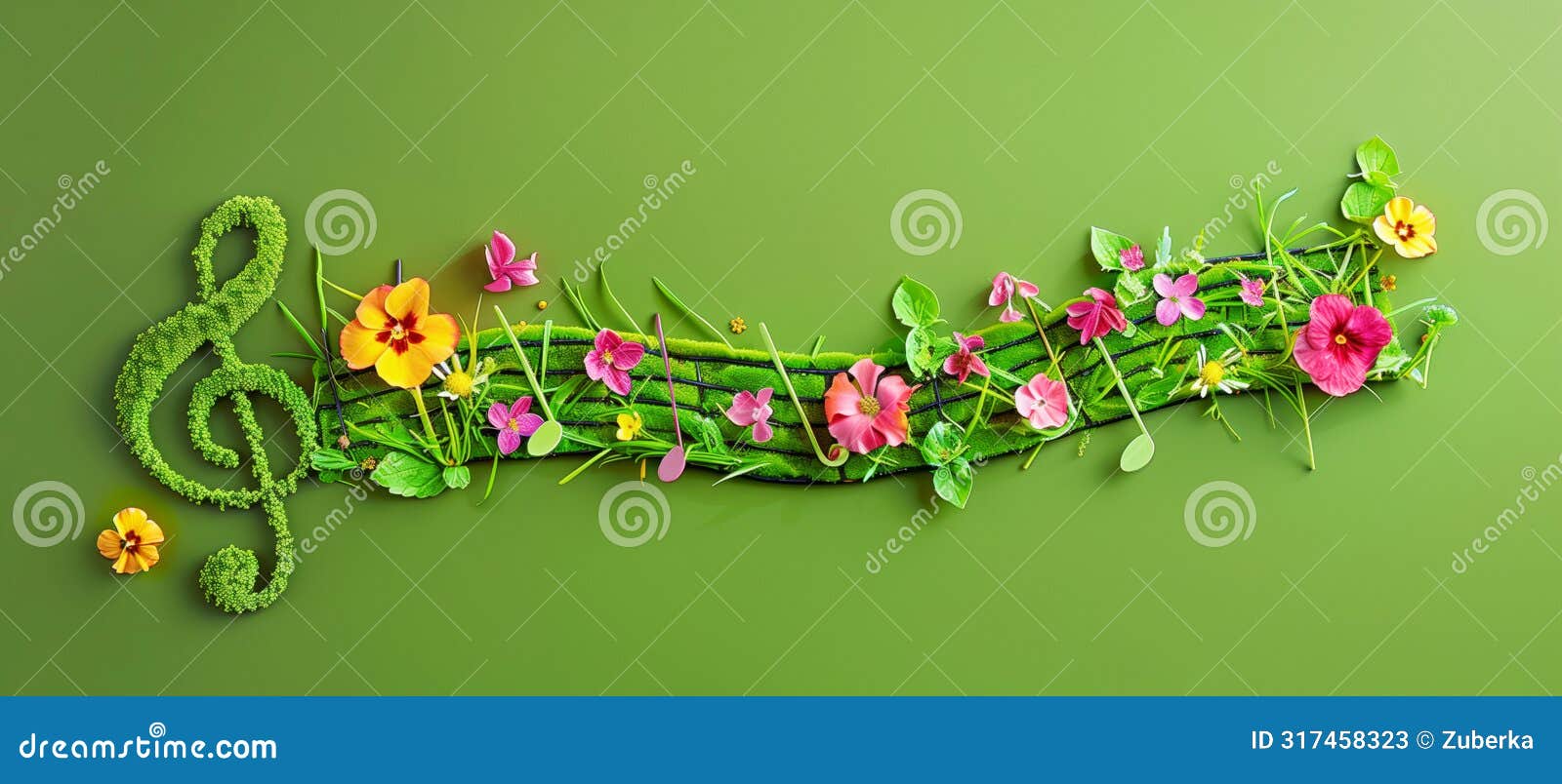 Music Notes Made of Grass and Flowers Stock Illustration - Illustration ...