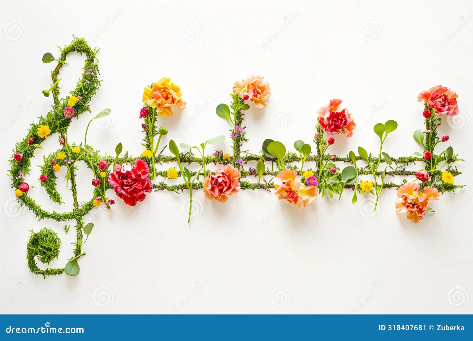 Music Notes Made of Grass and Flowers Stock Illustration - Illustration ...