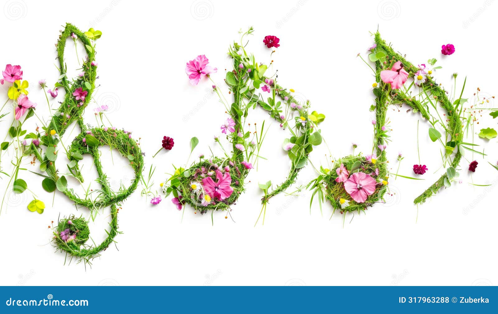 Music Notes Made of Grass and Flowers Stock Illustration - Illustration ...