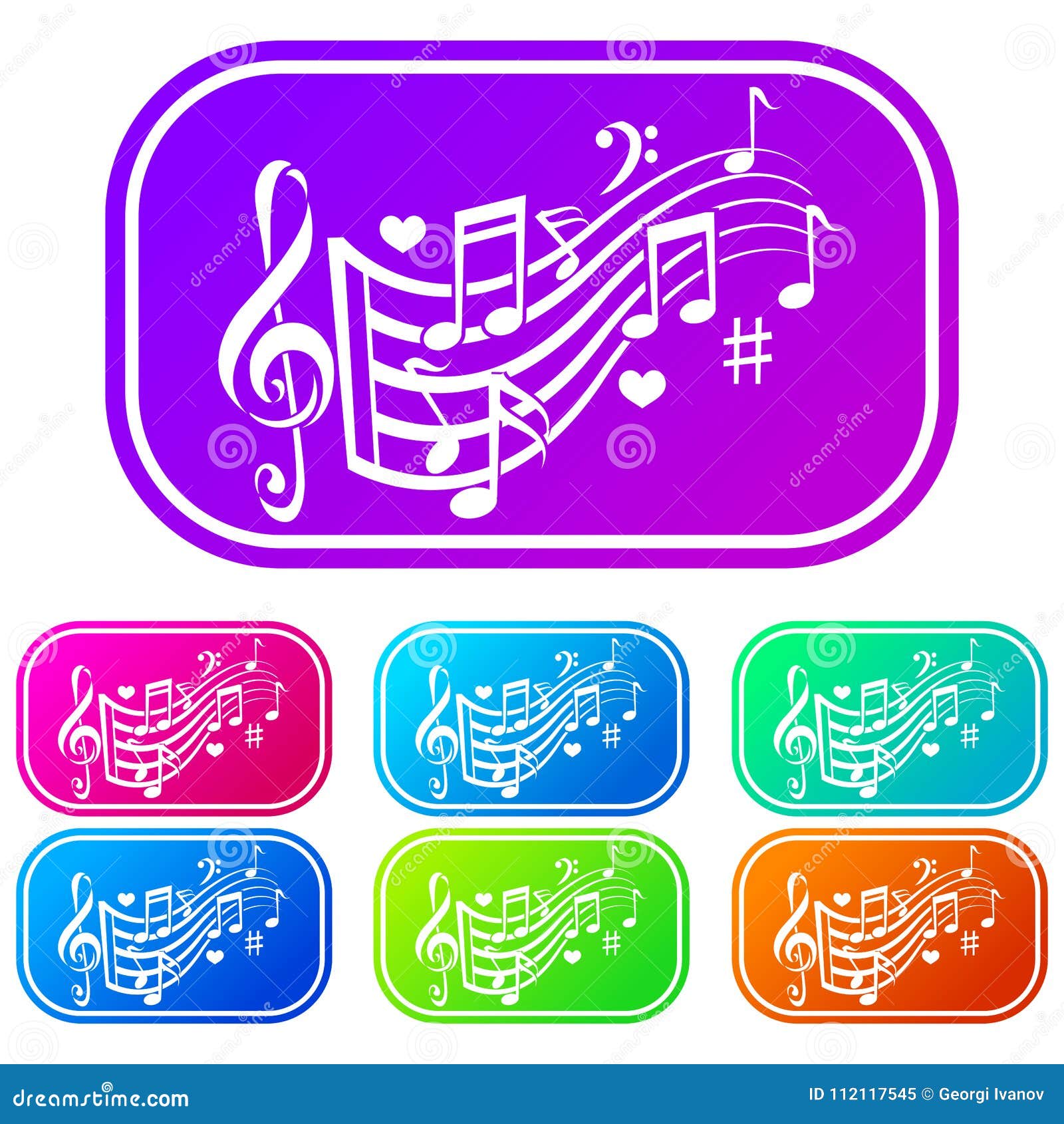 Music Notes Melody Icon Rectangle. White on a Gradient Stock Vector ...