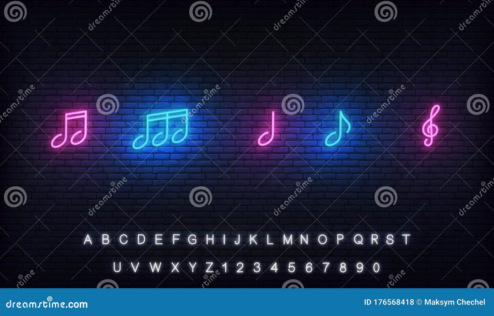 Music Notes Neon Template. Musical Notes Glowing Sign Stock Vector ...