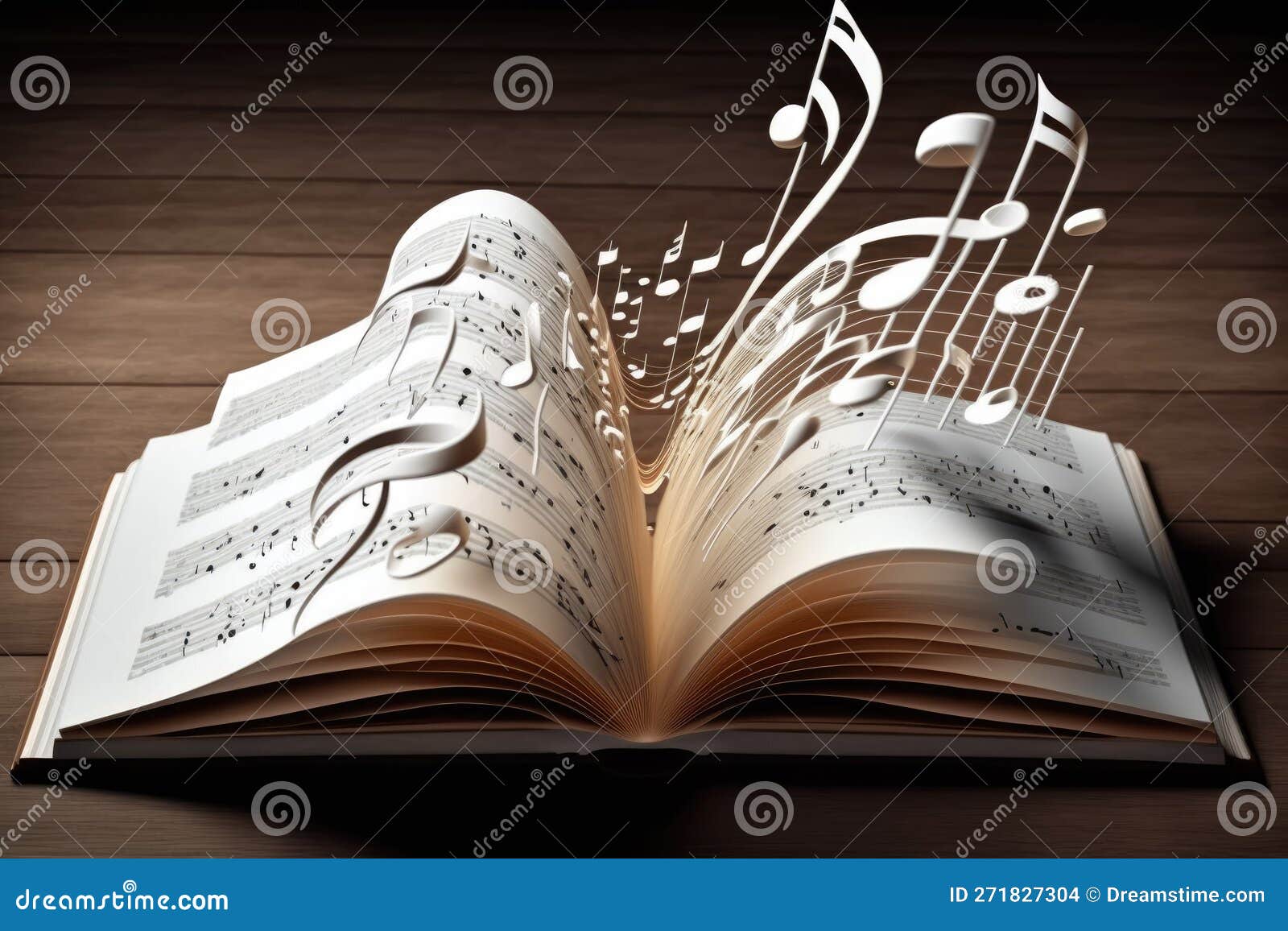 Music Notes in an Open Book on a Wooden Table Play a Symphony Stock ...