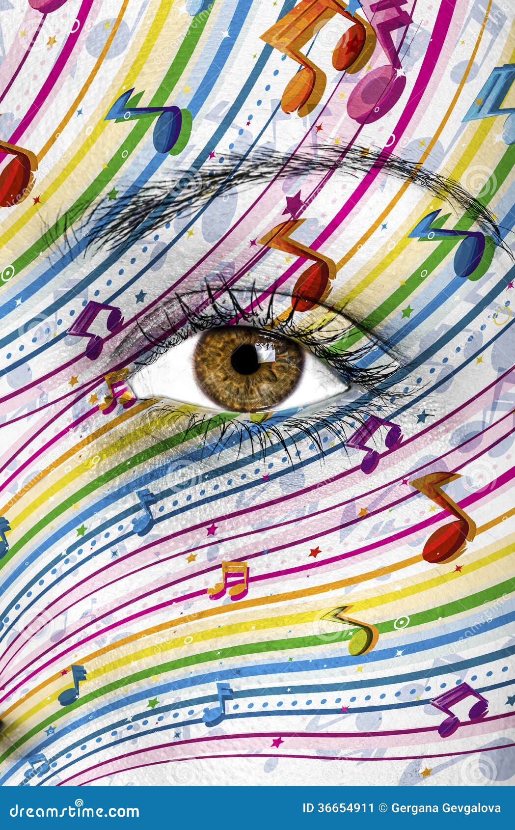 Music Notes Painted on Female Face Stock Illustration - Illustration of ...