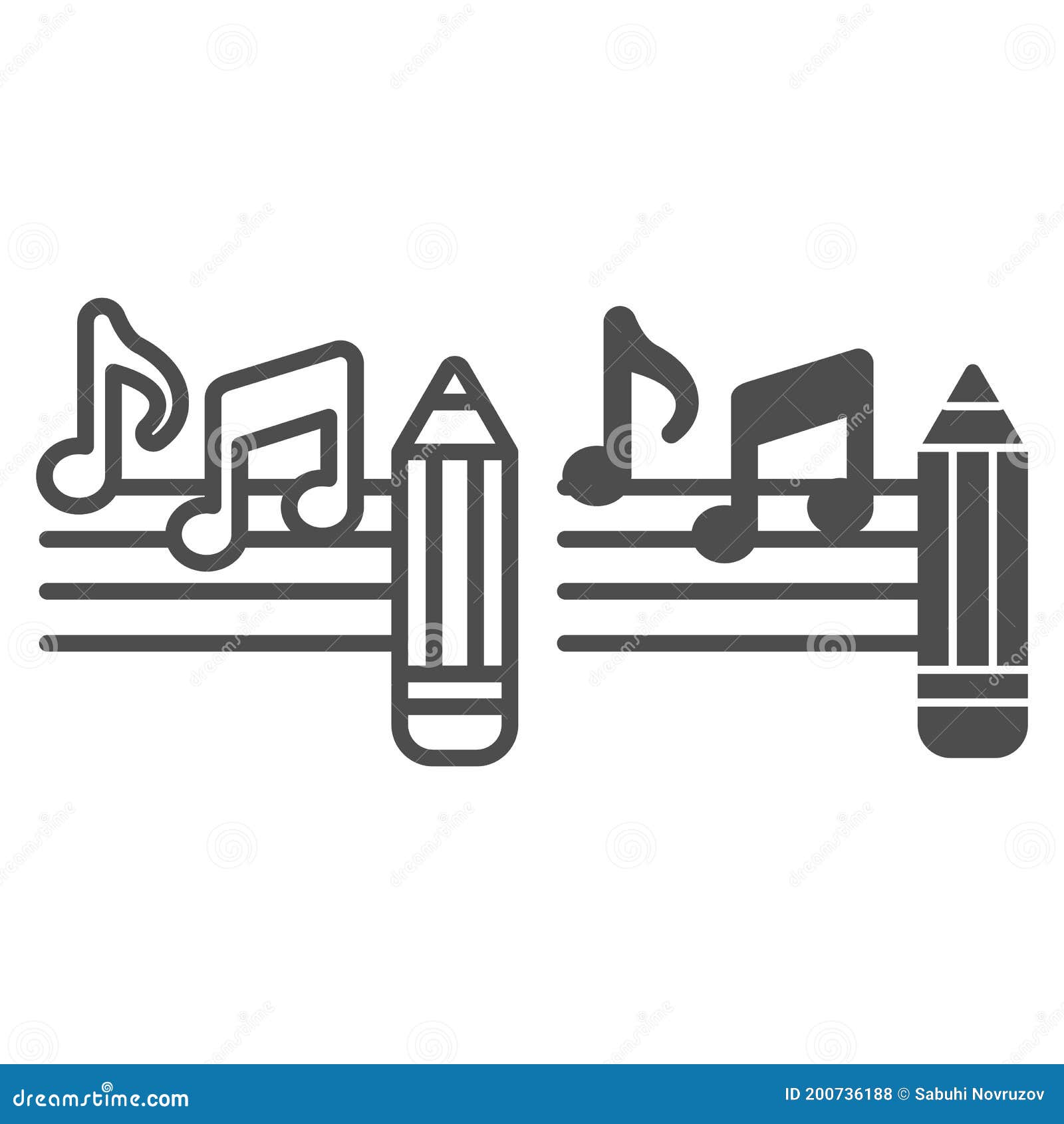 Music Notes with Pencil Line and Solid Icon, Sound Design Concept ...