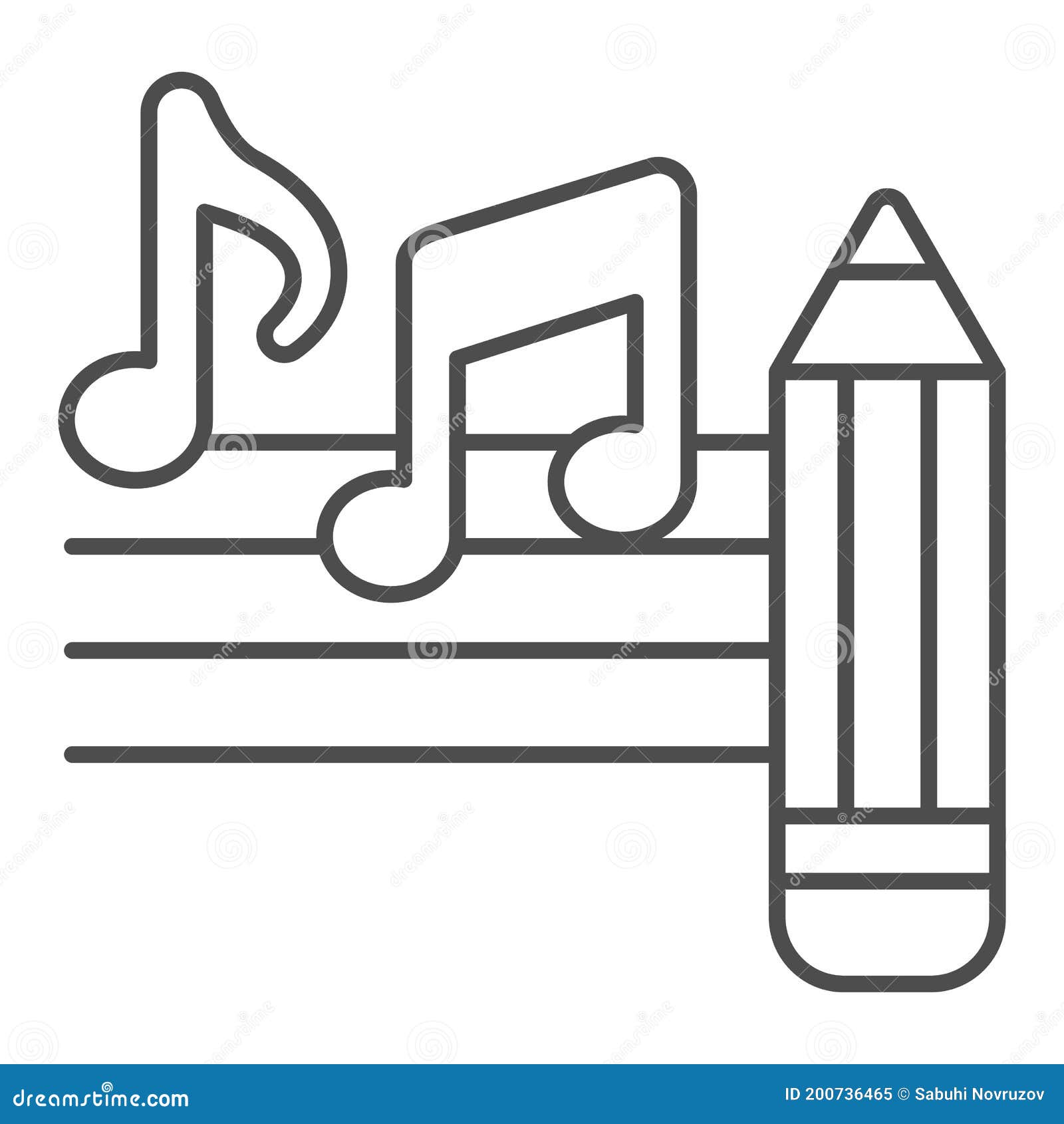 Music Notes with Pencil Thin Line Icon, Sound Design Concept, Creative ...