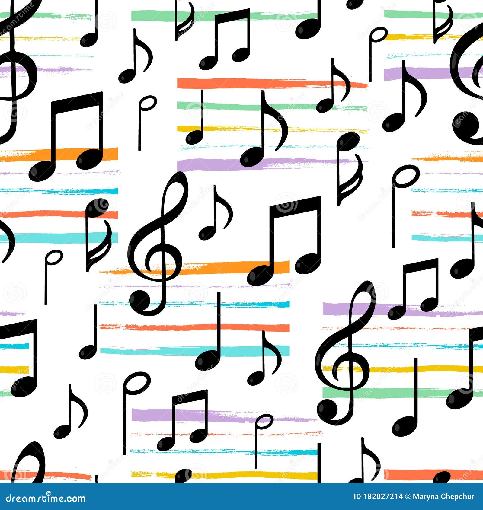 Music Notes Seamless Pattern with Paint Stripes. Vector Illustration ...