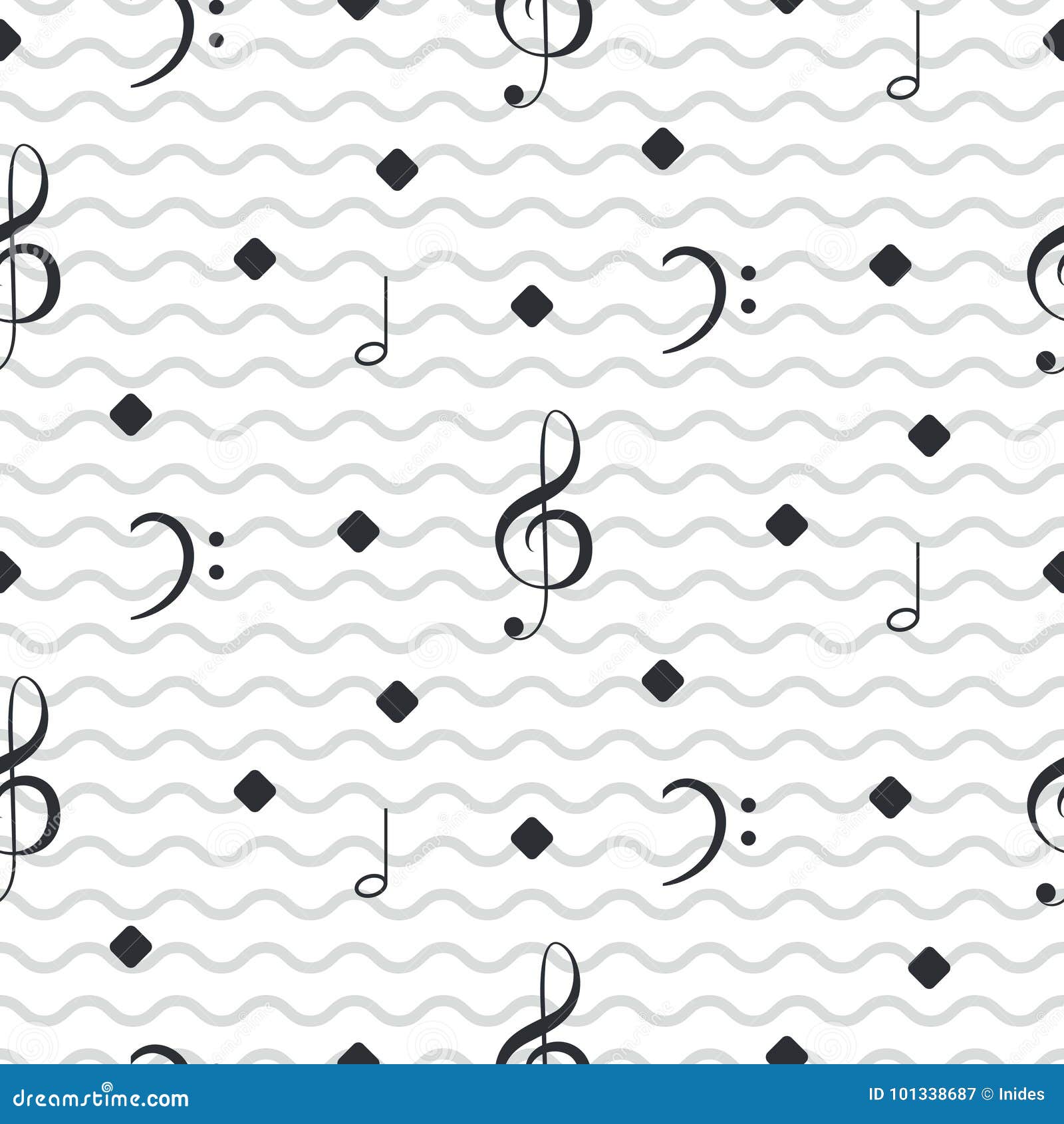 Music Notes Seamless Vector Wavy Stripe Pattern. Stock Vector ...