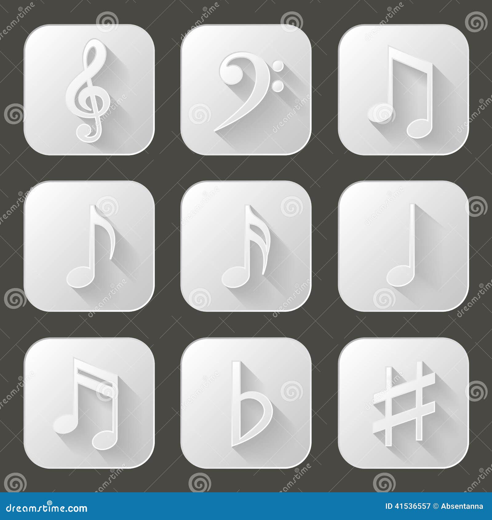 Music Notes. Set of Icons with Long Shadow Stock Vector - Illustration ...