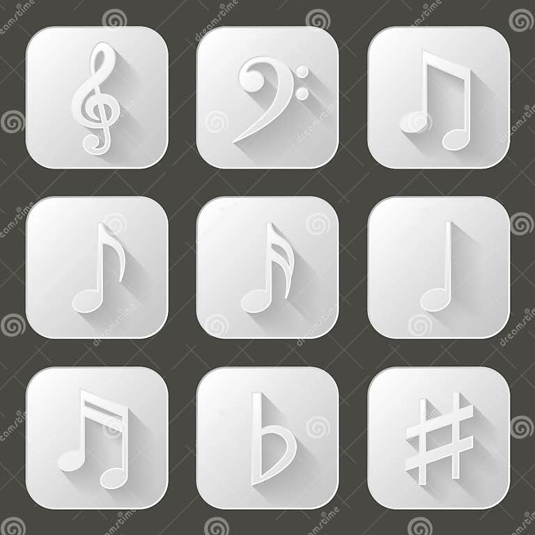 Music Notes. Set of Icons with Long Shadow Stock Vector - Illustration ...