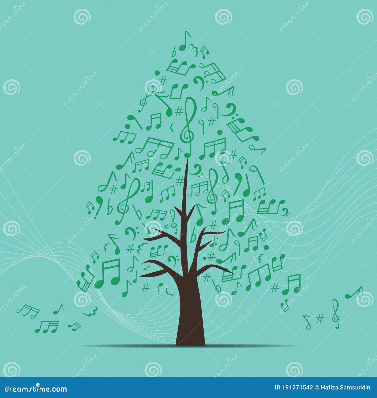 Music Notes in a Shape of Pine Tree. Vector Illustration Decorative ...