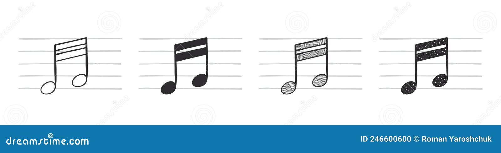 Music Notes. Sixteenth Note. Hand-drawn Musical Symbols in Various ...