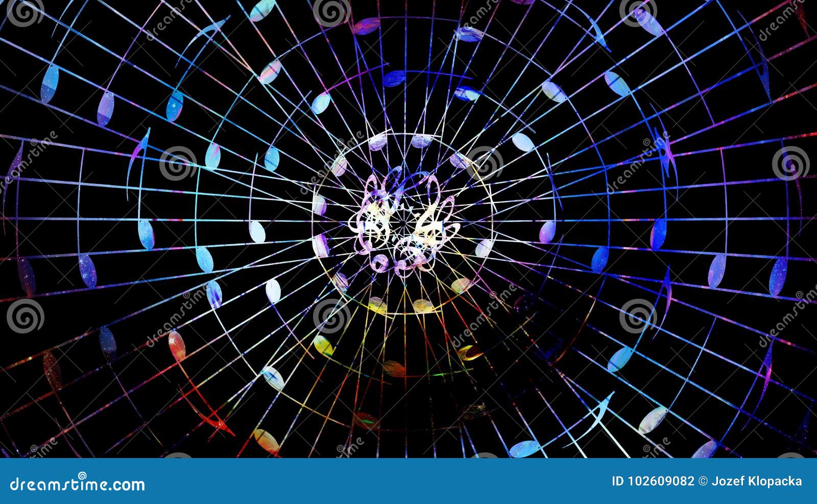 Music Notes in Space with Stars. Abstract Color Background. Music ...