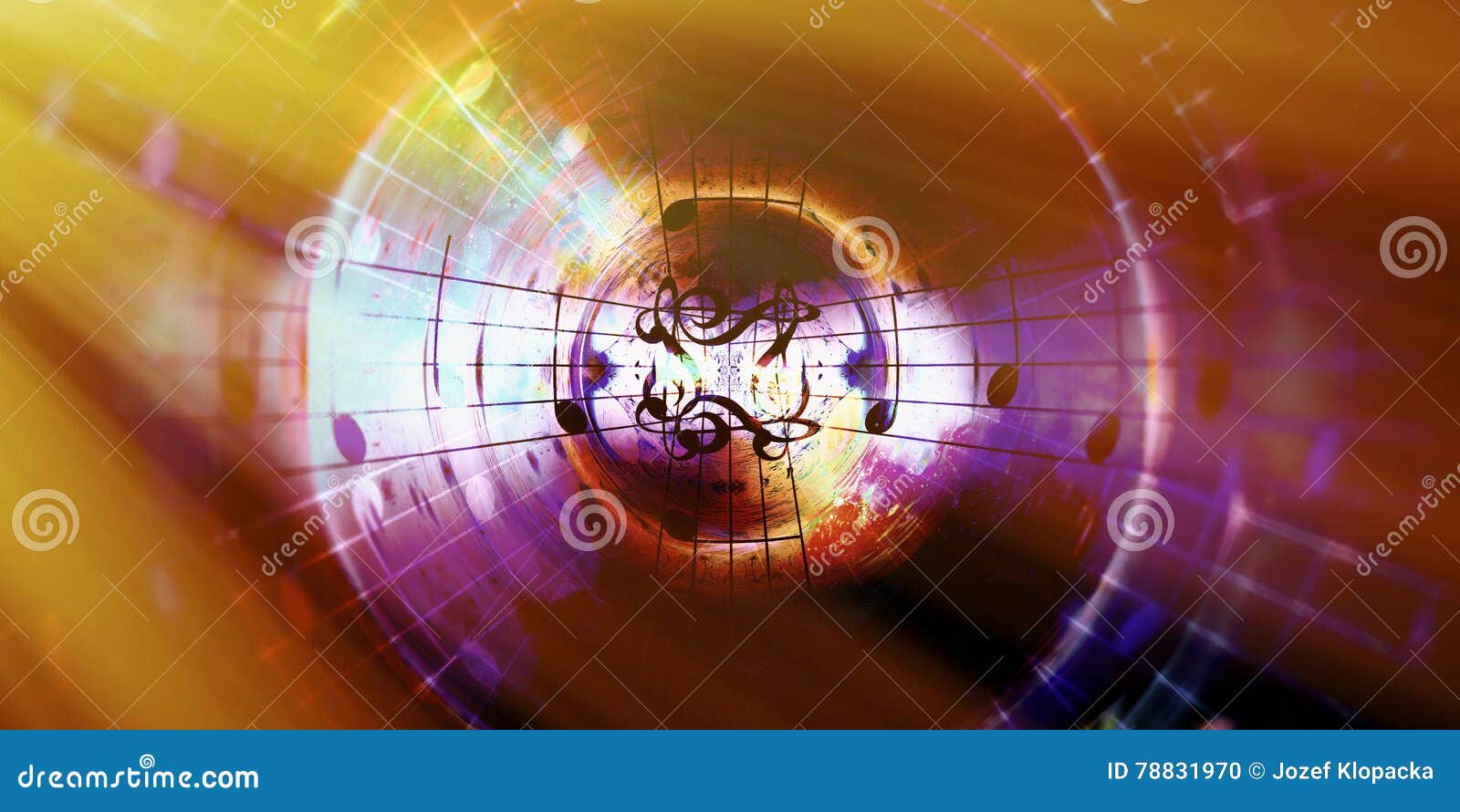 Music Notes in Space with Stars. Abstract Color Background. Music ...
