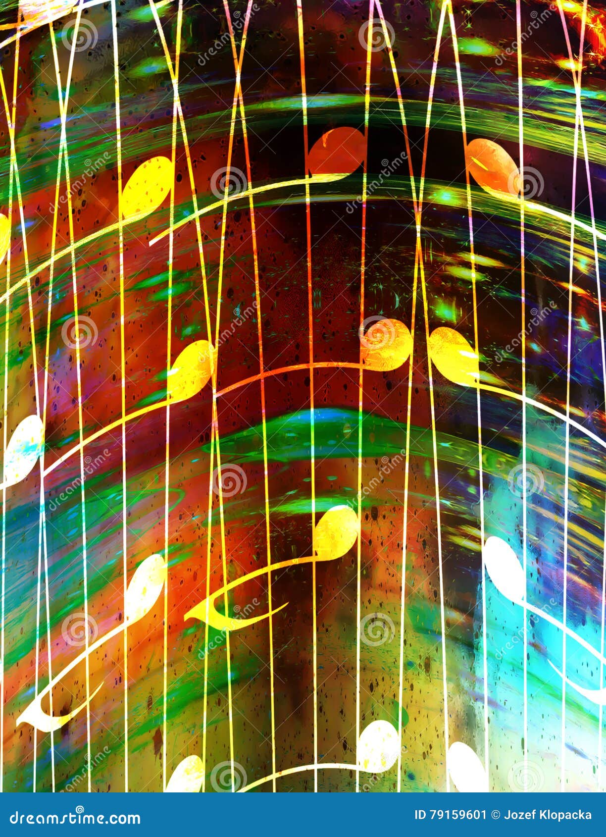 Music Notes in Space with Stars. Abstract Color Background. Music ...