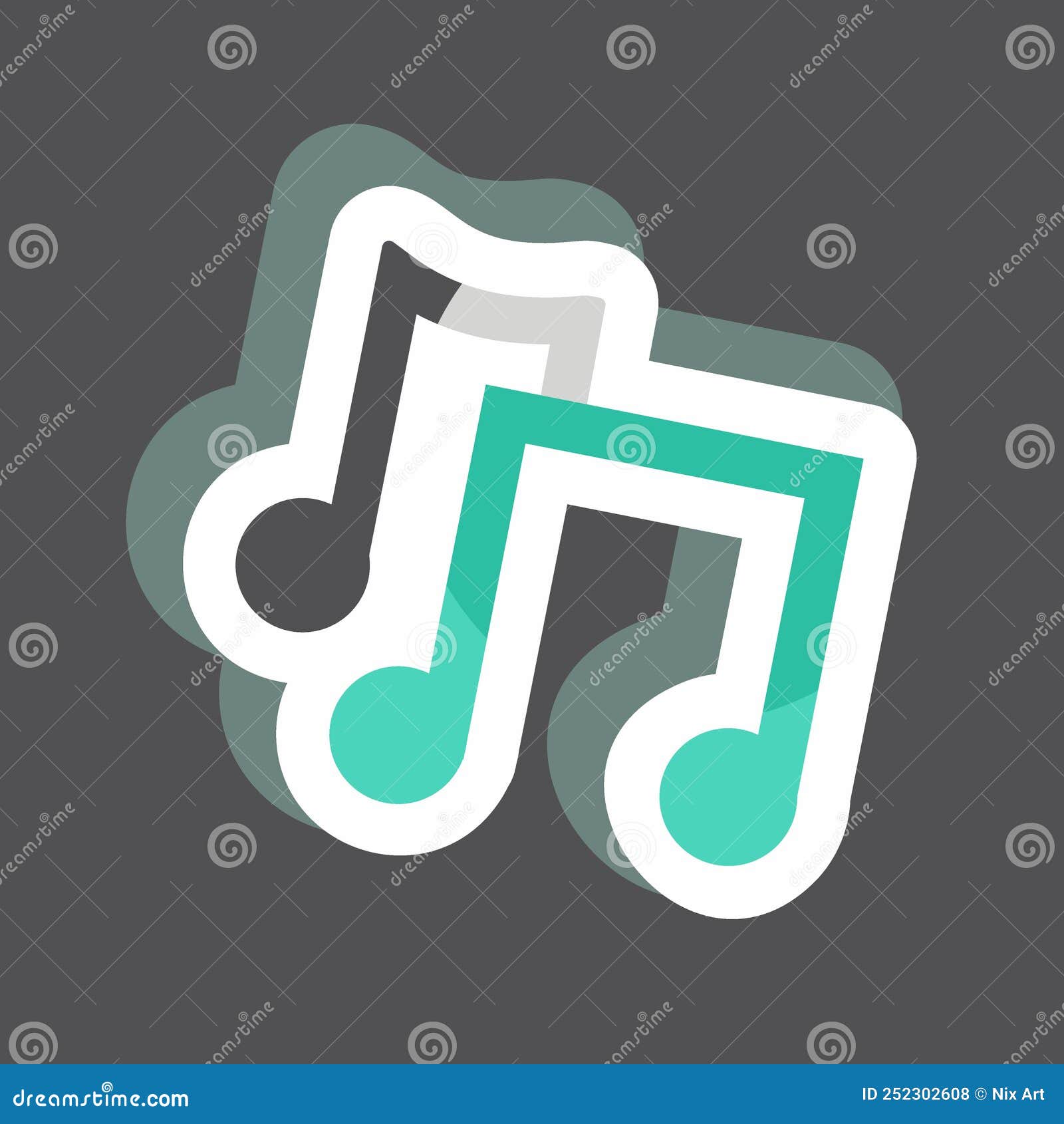 Music Notes Sticker in Trendy Isolated on Black Background Stock ...