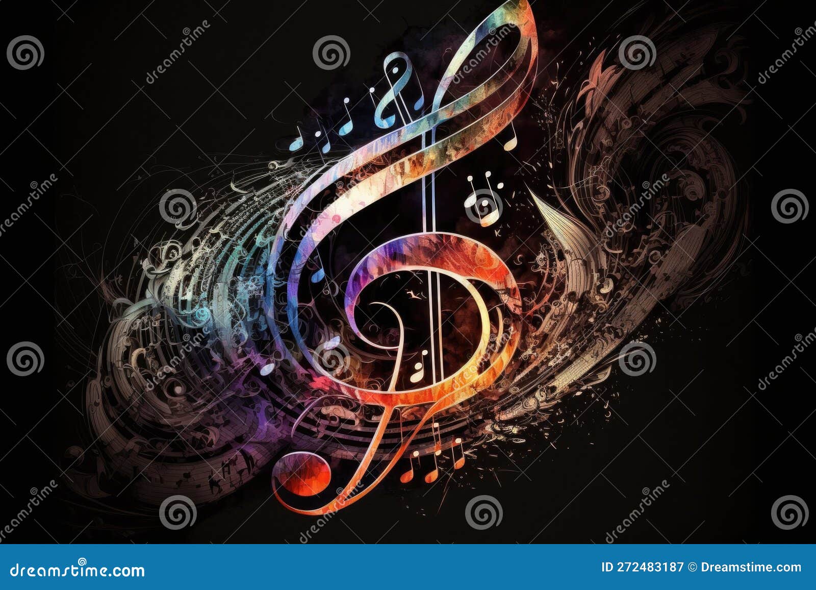 Music Notes in Swirl, Musical Design Element Generative AI Stock ...