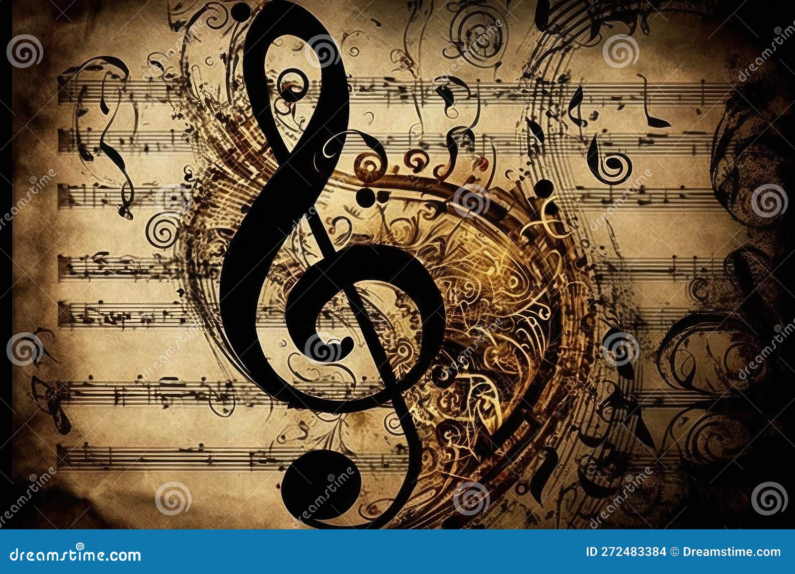 Music Notes in Swirl, Musical Design Element Generative AI Stock ...
