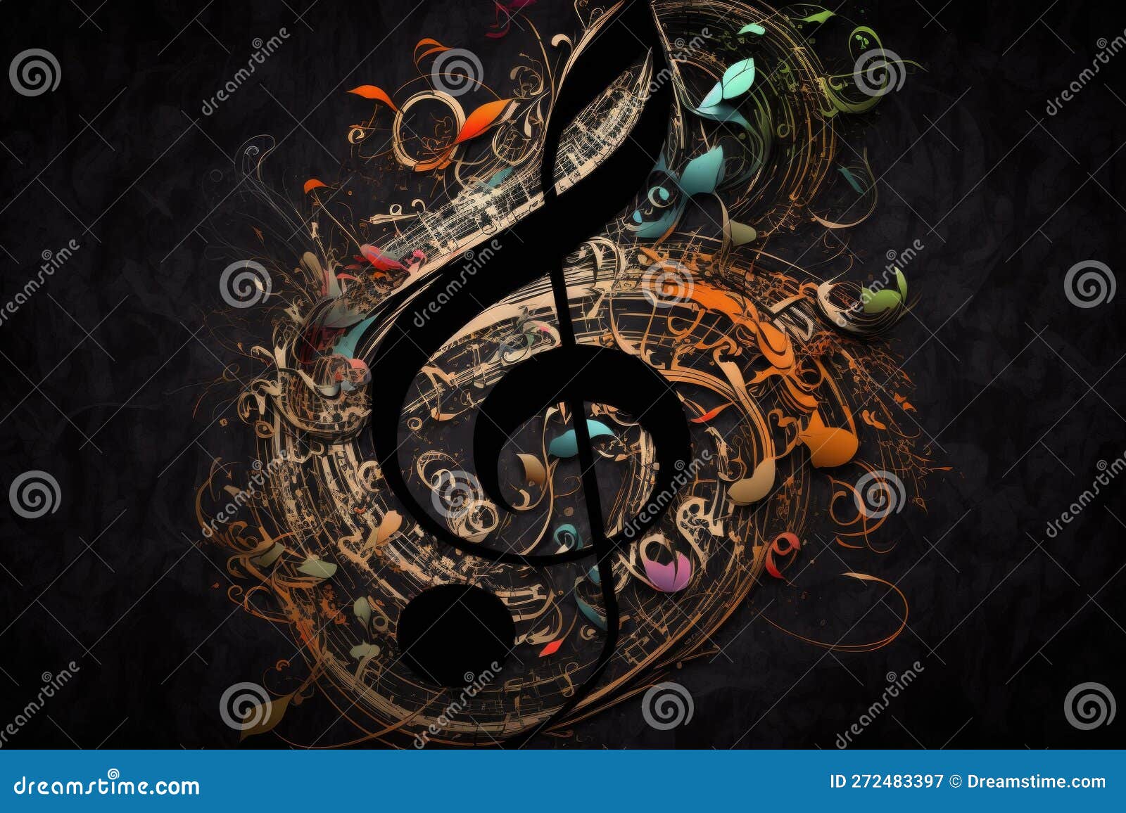 Music Notes in Swirl, Musical Design Element Generative AI Stock ...
