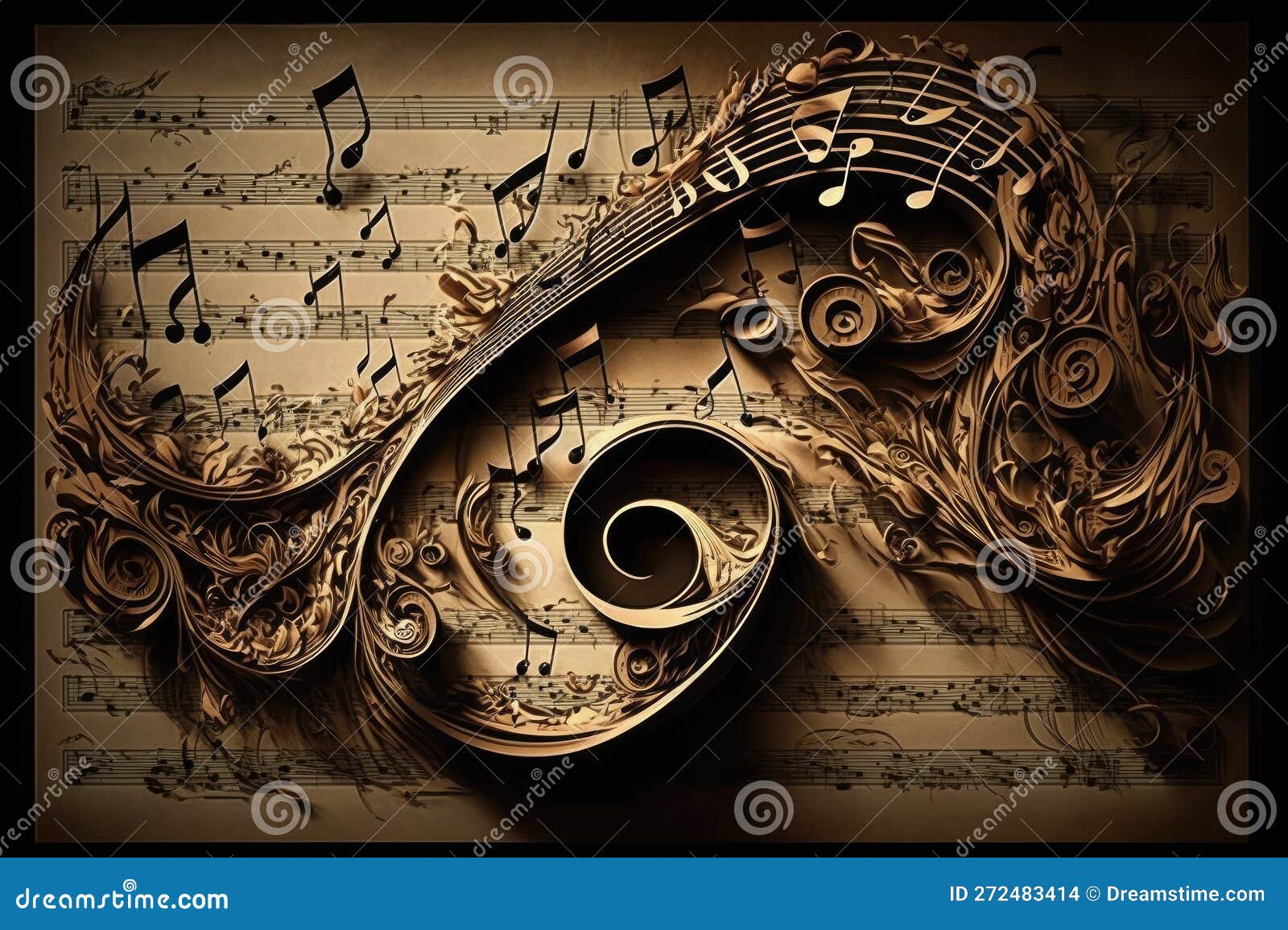 Music Notes in Swirl, Musical Design Element Generative AI Stock ...