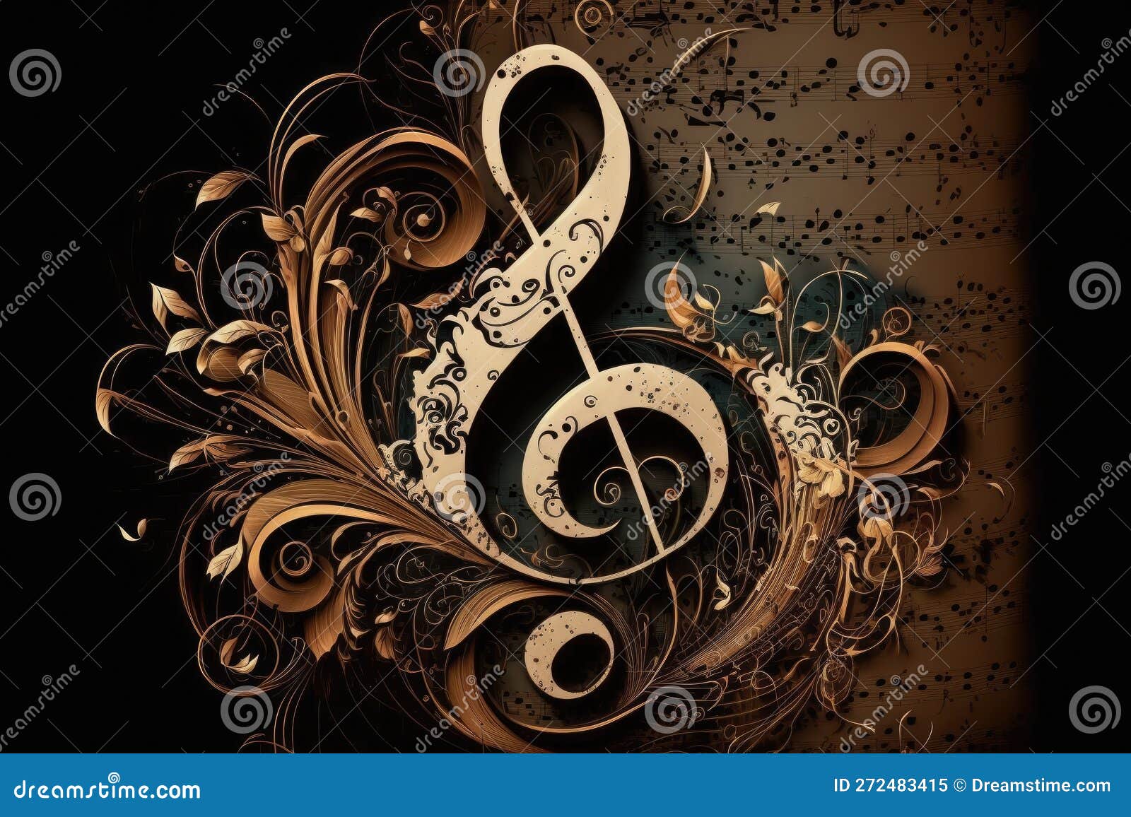 Music Notes in Swirl, Musical Design Element Generative AI Stock ...