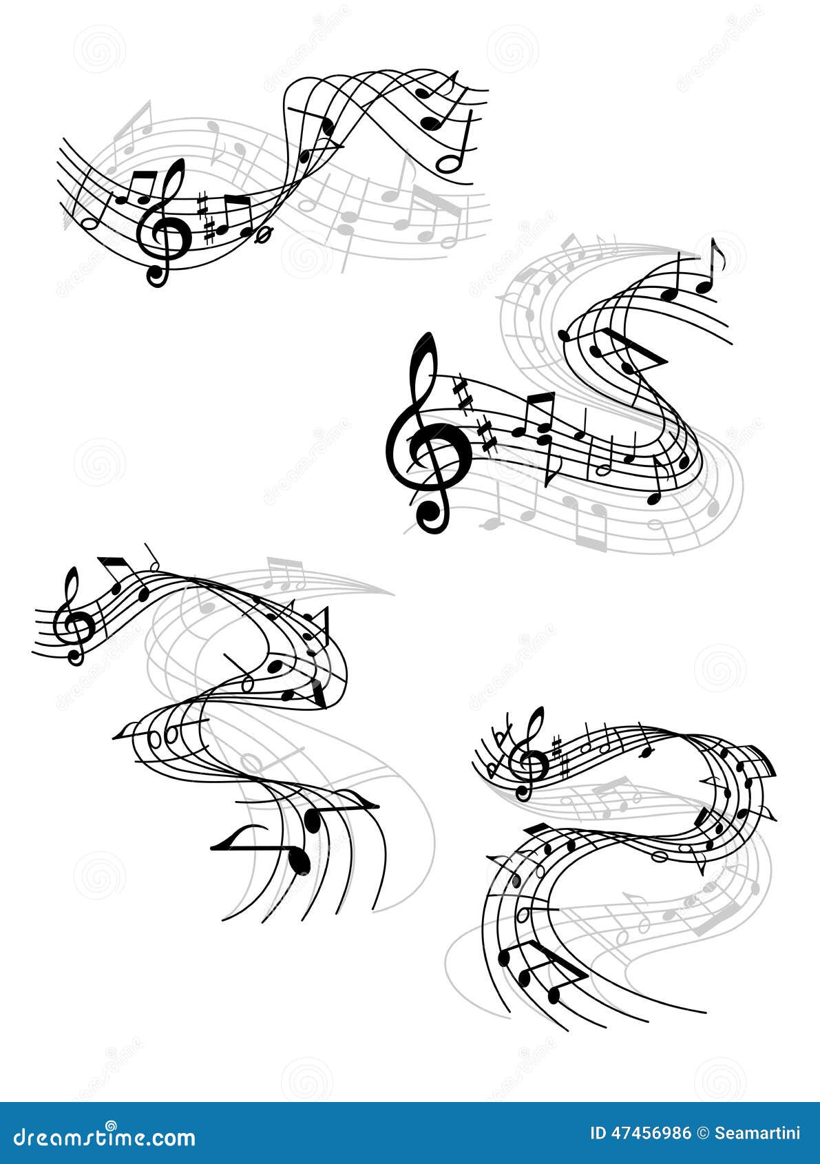 Music Notes on Swirling Staves Stock Vector - Illustration of design ...