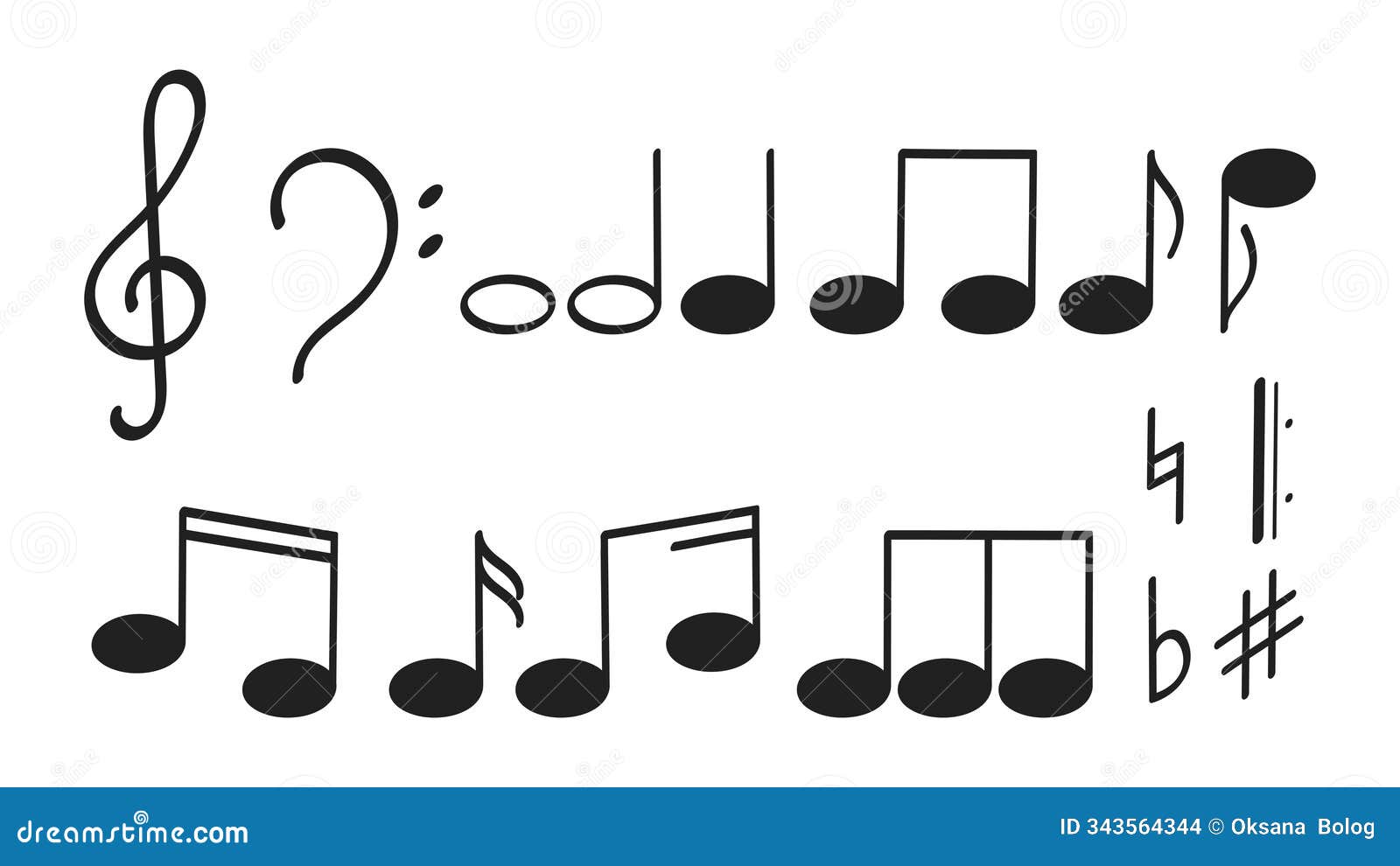 Set of Musical Notes. Musical Symbols: Treble Clef, Bass Clef, Notes ...