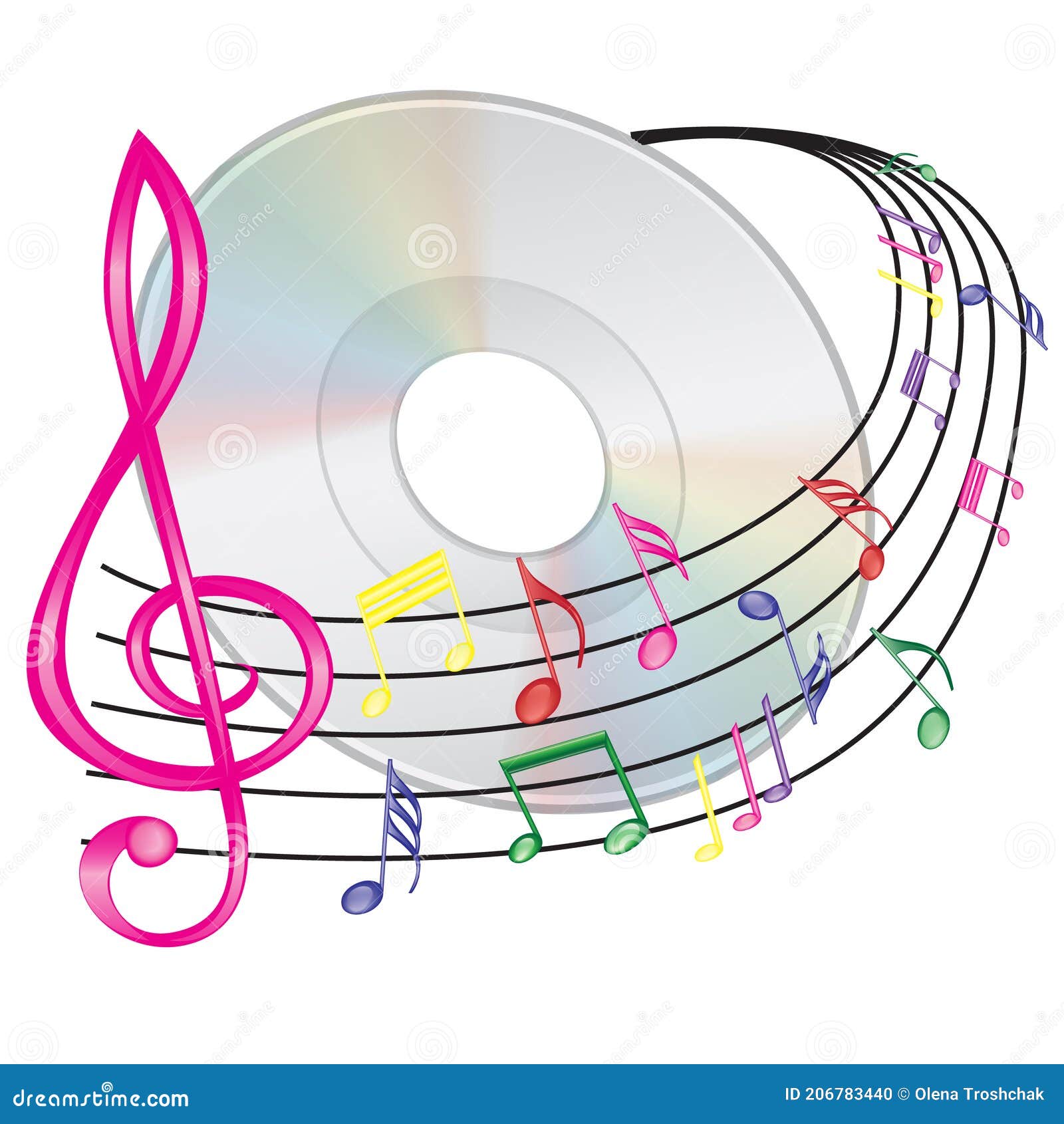 Music Notes, Treble Clef, and CD Disc Design Stock Illustration ...