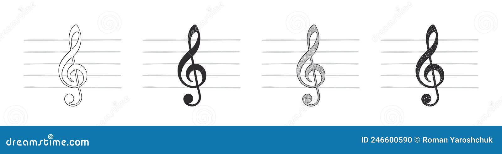 Music Notes. Treble Clef. Hand-drawn Musical Symbols in Various ...