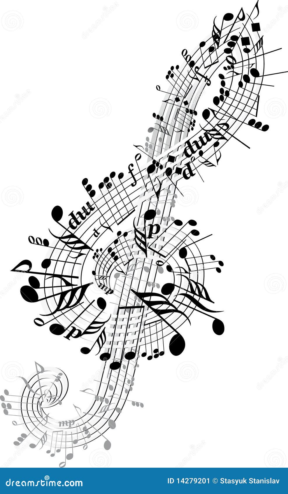 Music Notes Twisted Into Clef Cartoon Vector | CartoonDealer.com #14279201
