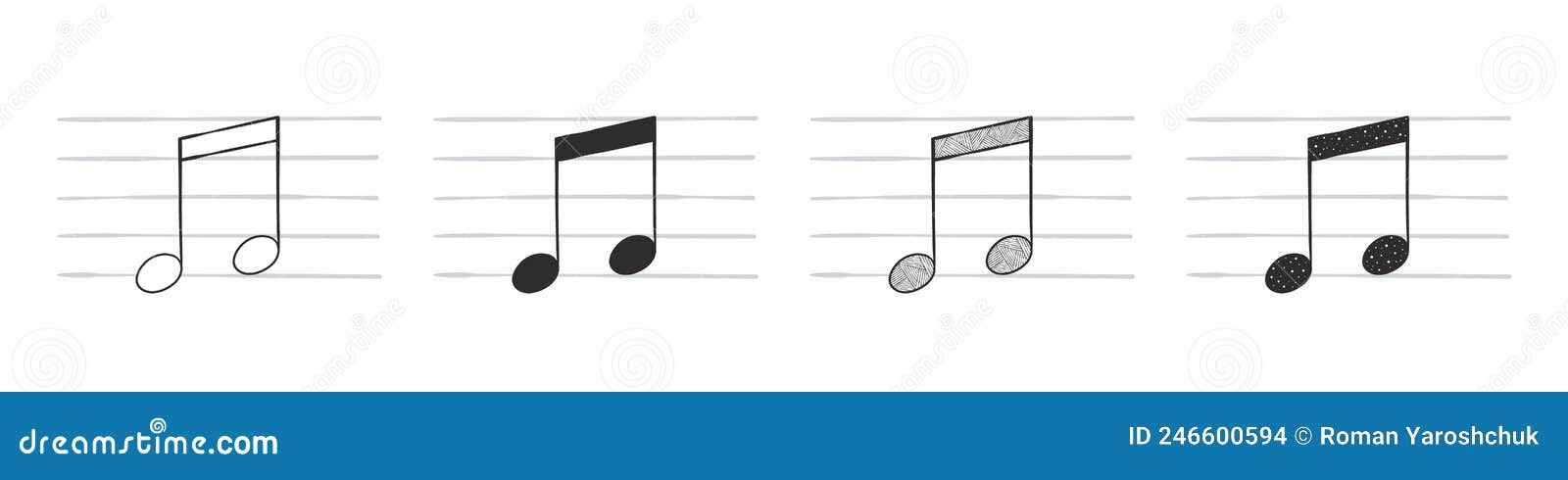 Music Notes. Two Eighth Notes. Hand-drawn Musical Symbols in Various ...