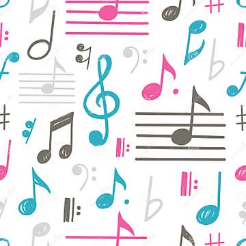 Music Notes Vector Seamless Pattern Stock Vector - Illustration of clef ...