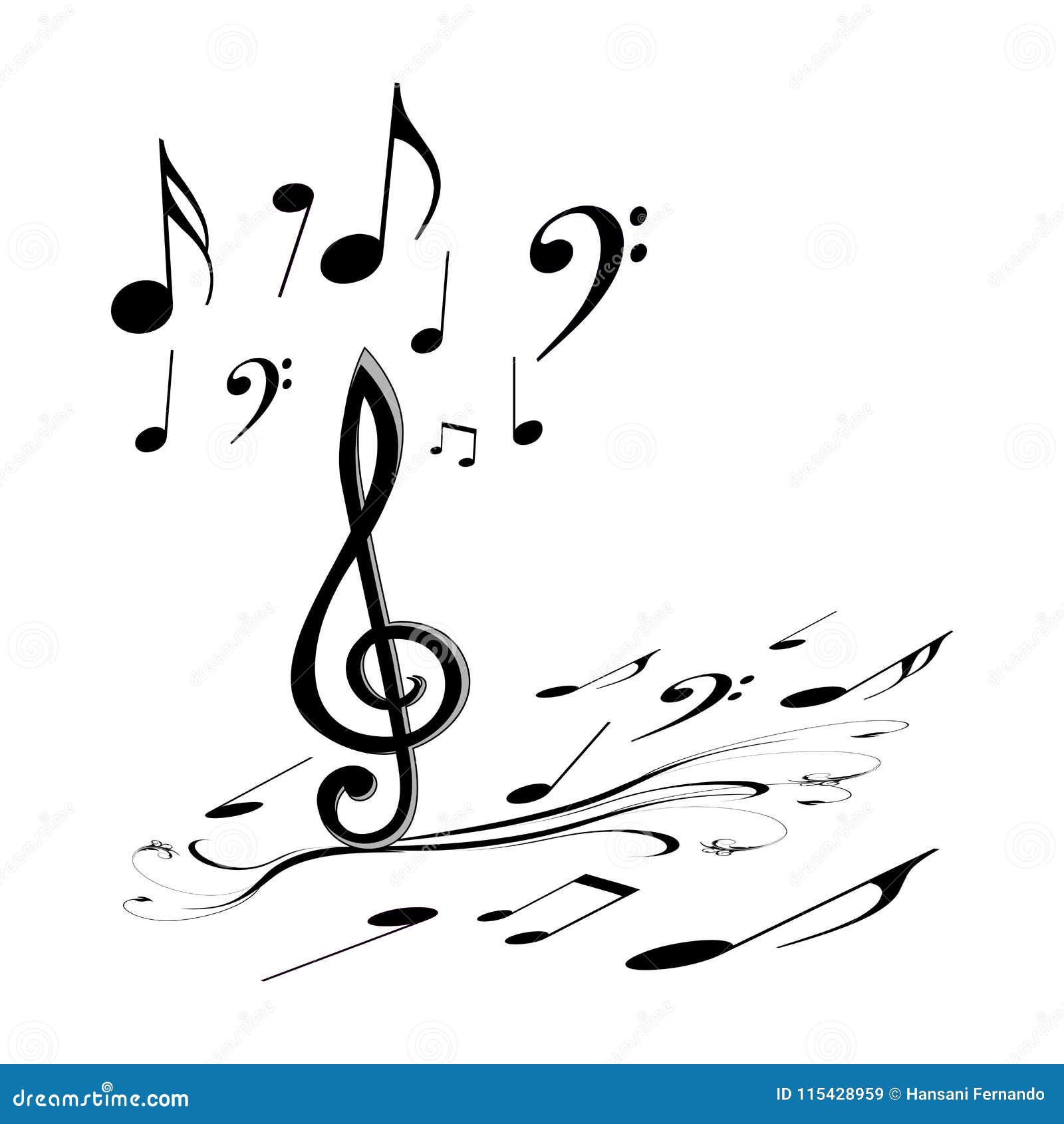 Music Notes on the Vertical and Horizontal Layers Stock Illustration ...