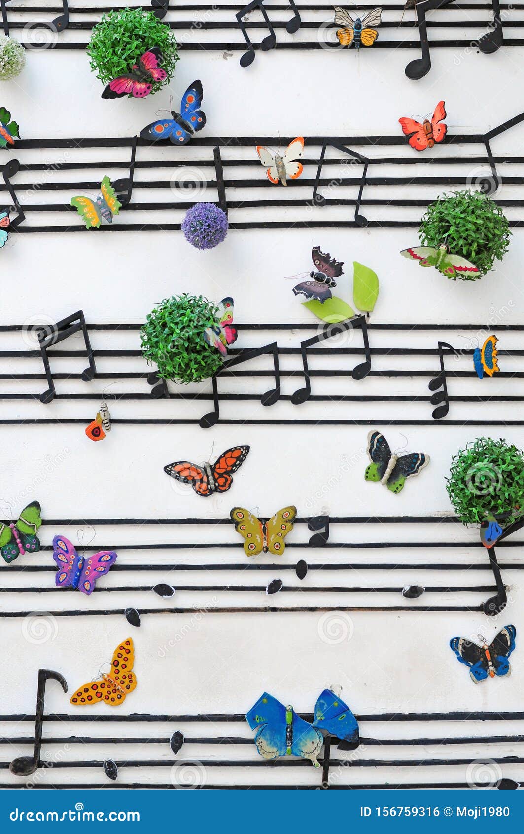 Music notes on the wall stock photo. Image of banner - 156759316
