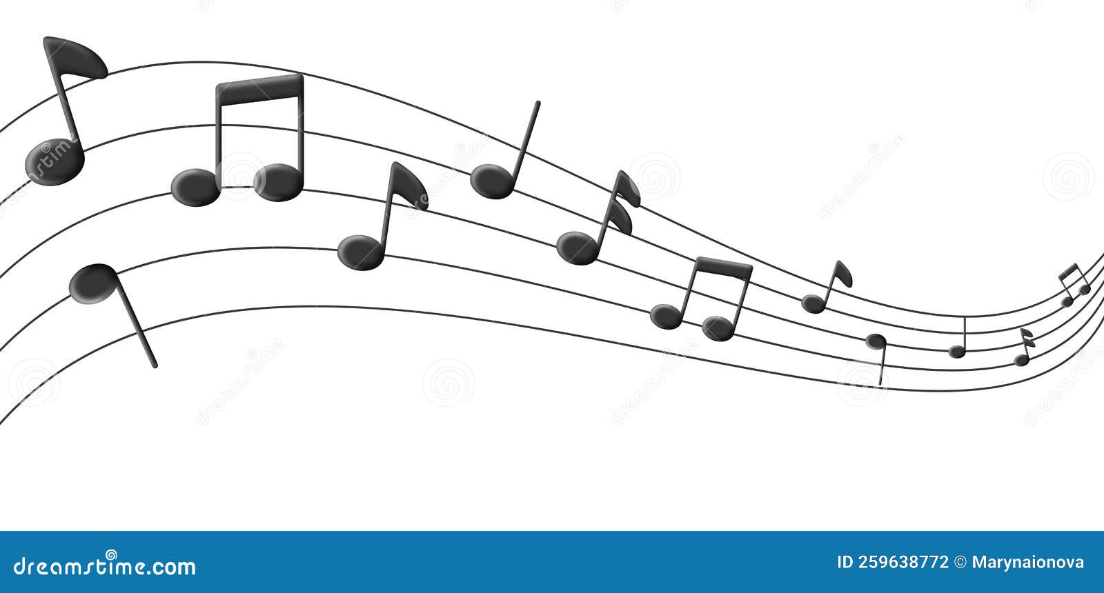 Music Notes Wave with 3d Volume Black Notes, Isolated Stock Vector ...