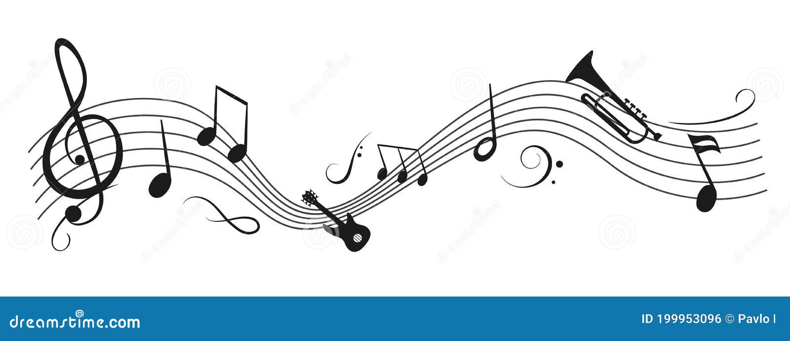 Music Notes Wave, Group Musical Notes with a Musical Instrument â ...