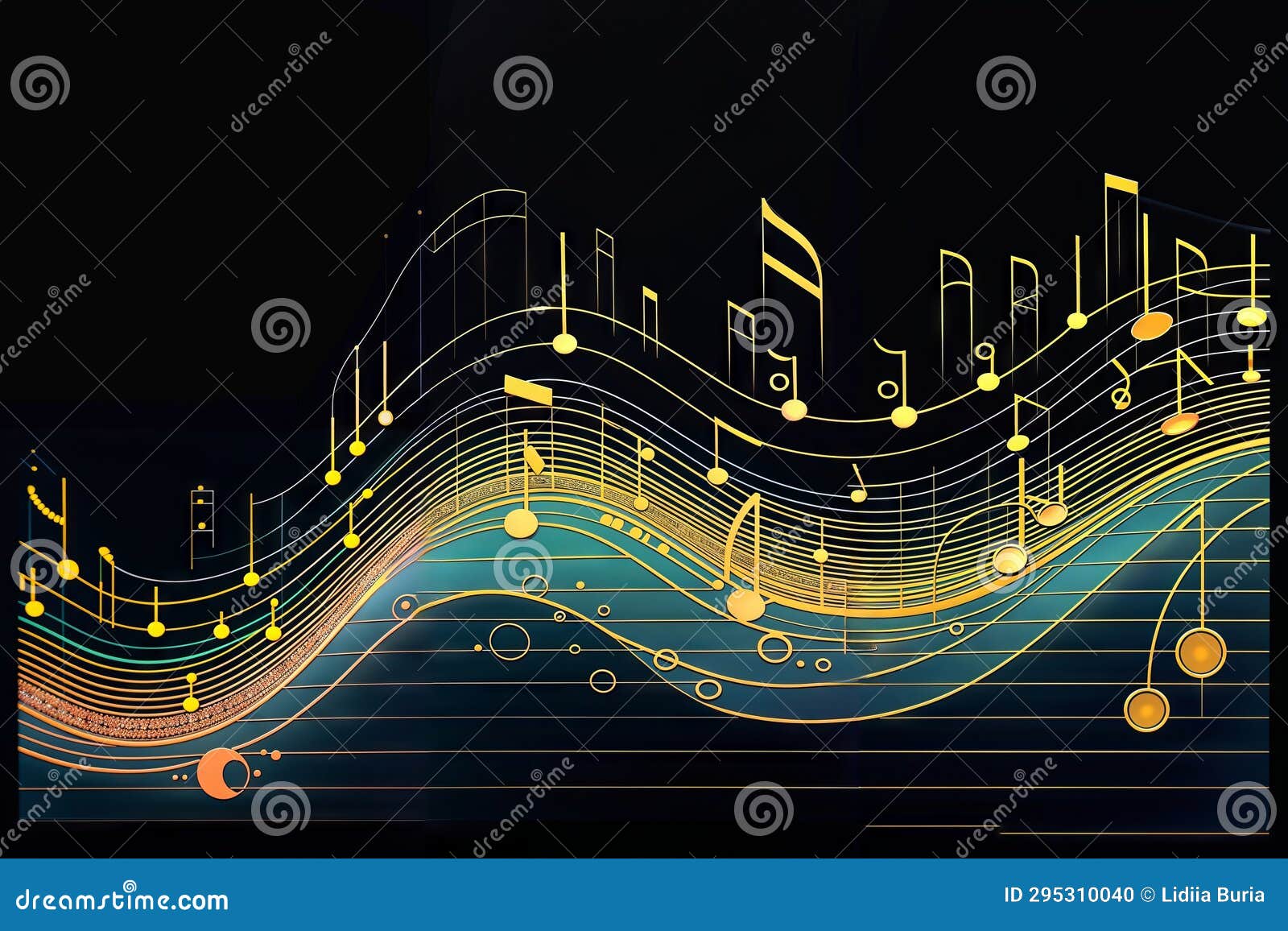 Abstract Musical Background with Music Notes and Waves. Vector ...