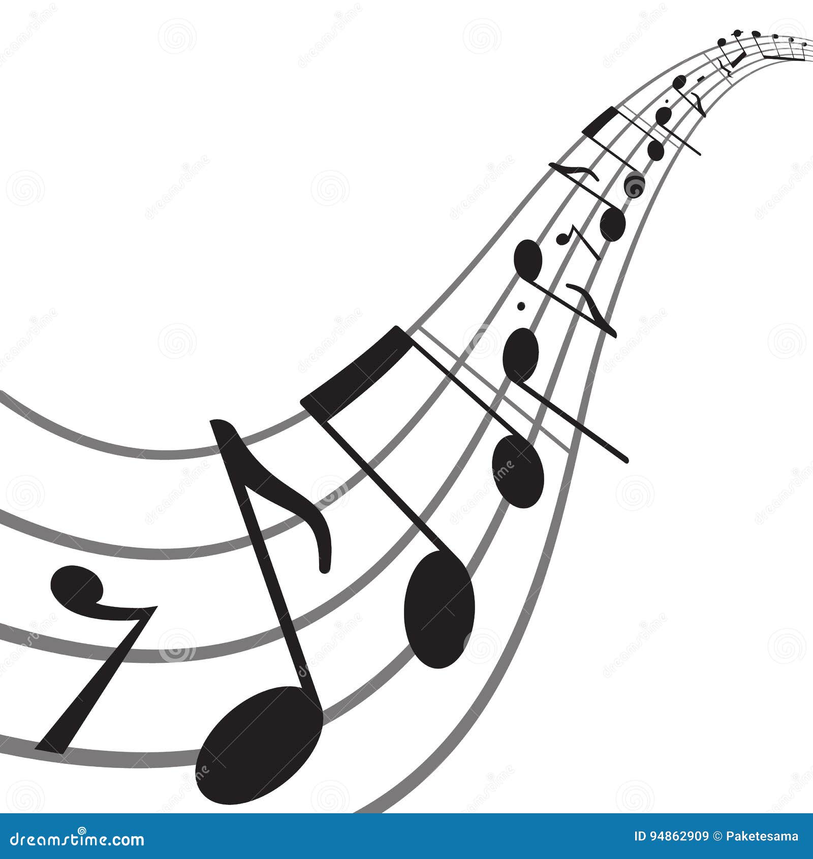 Music notes on wavy staff. stock vector. Illustration of grunge - 94862909