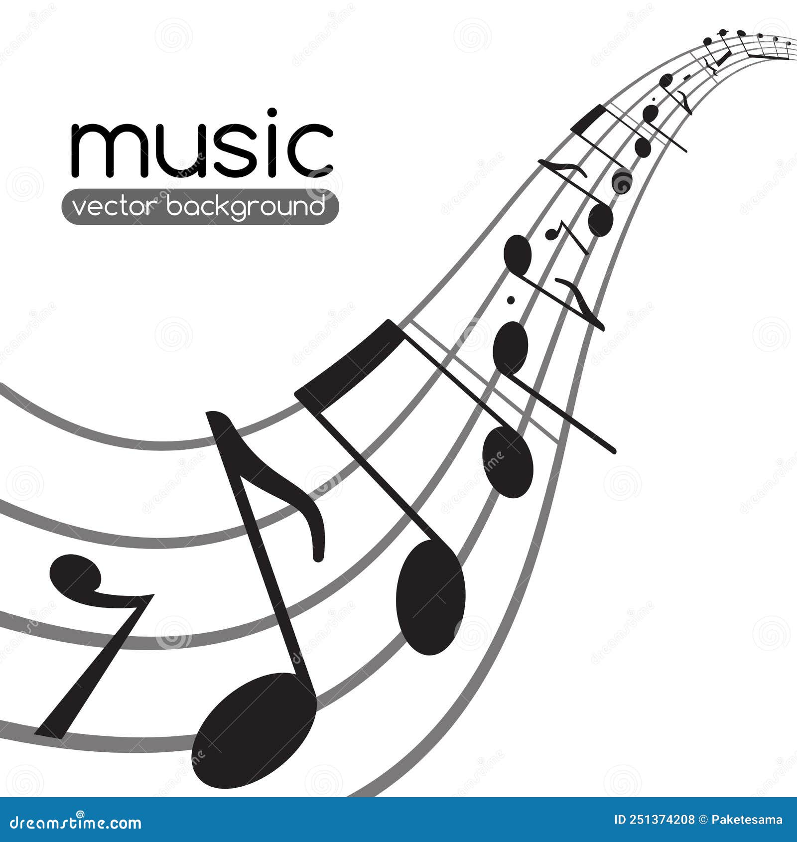 Music notes on wavy staff stock vector. Illustration of melody - 251374208