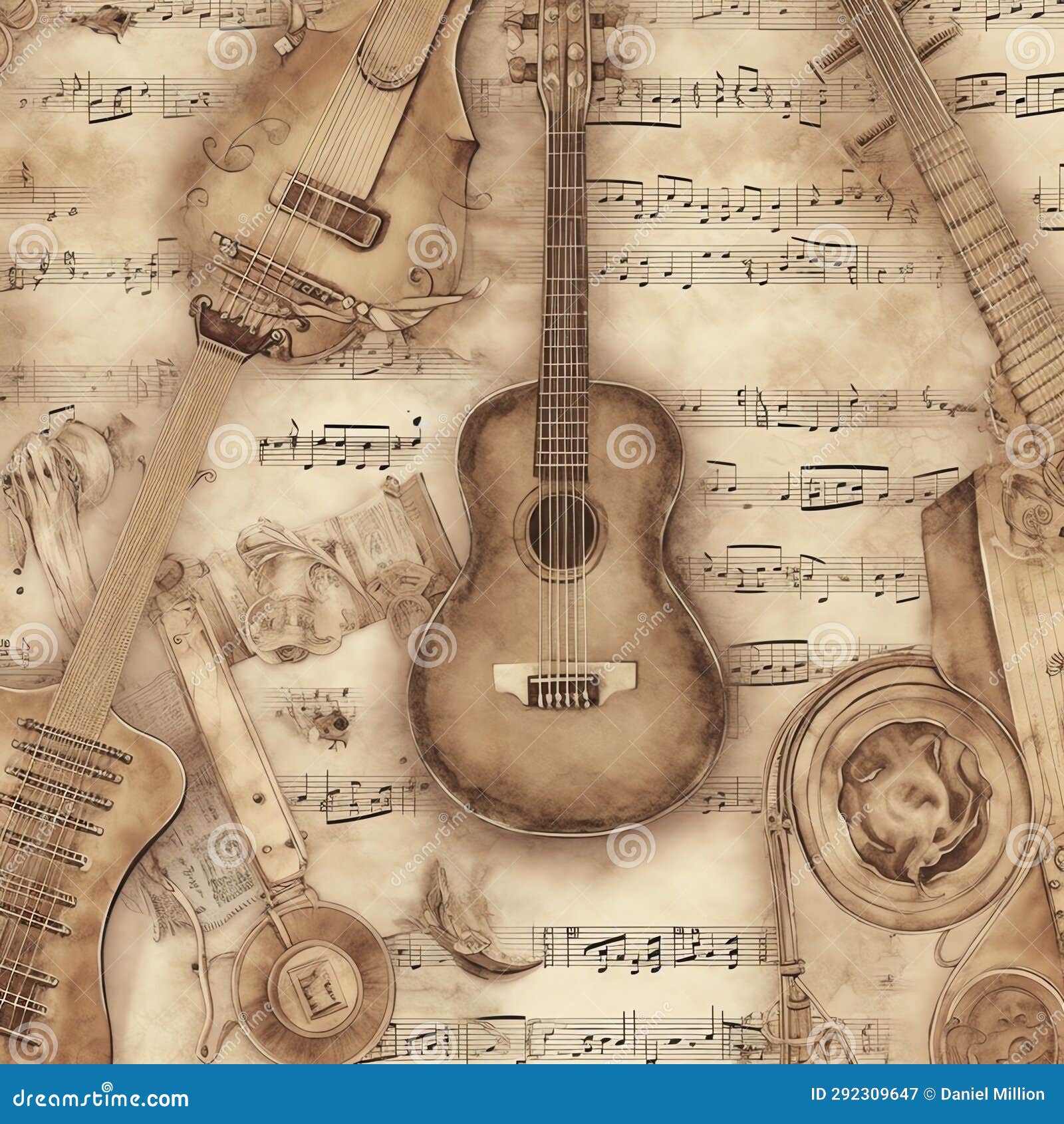 Music Old Paper, Vintage Digital Paper Stock Illustration ...