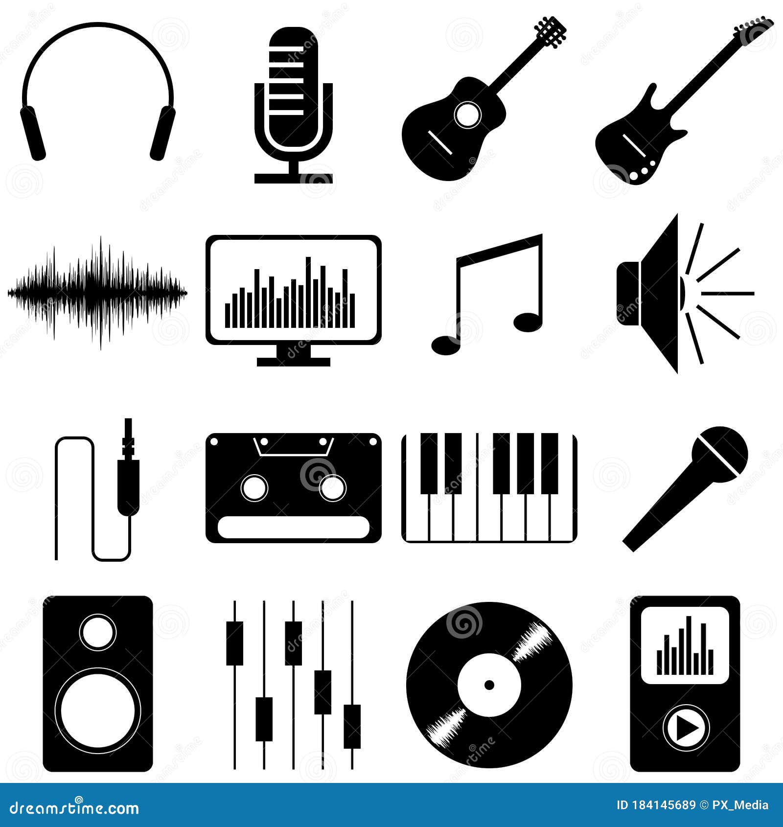 Music Pictograms/ Icons, White Background Stock Vector - Illustration ...