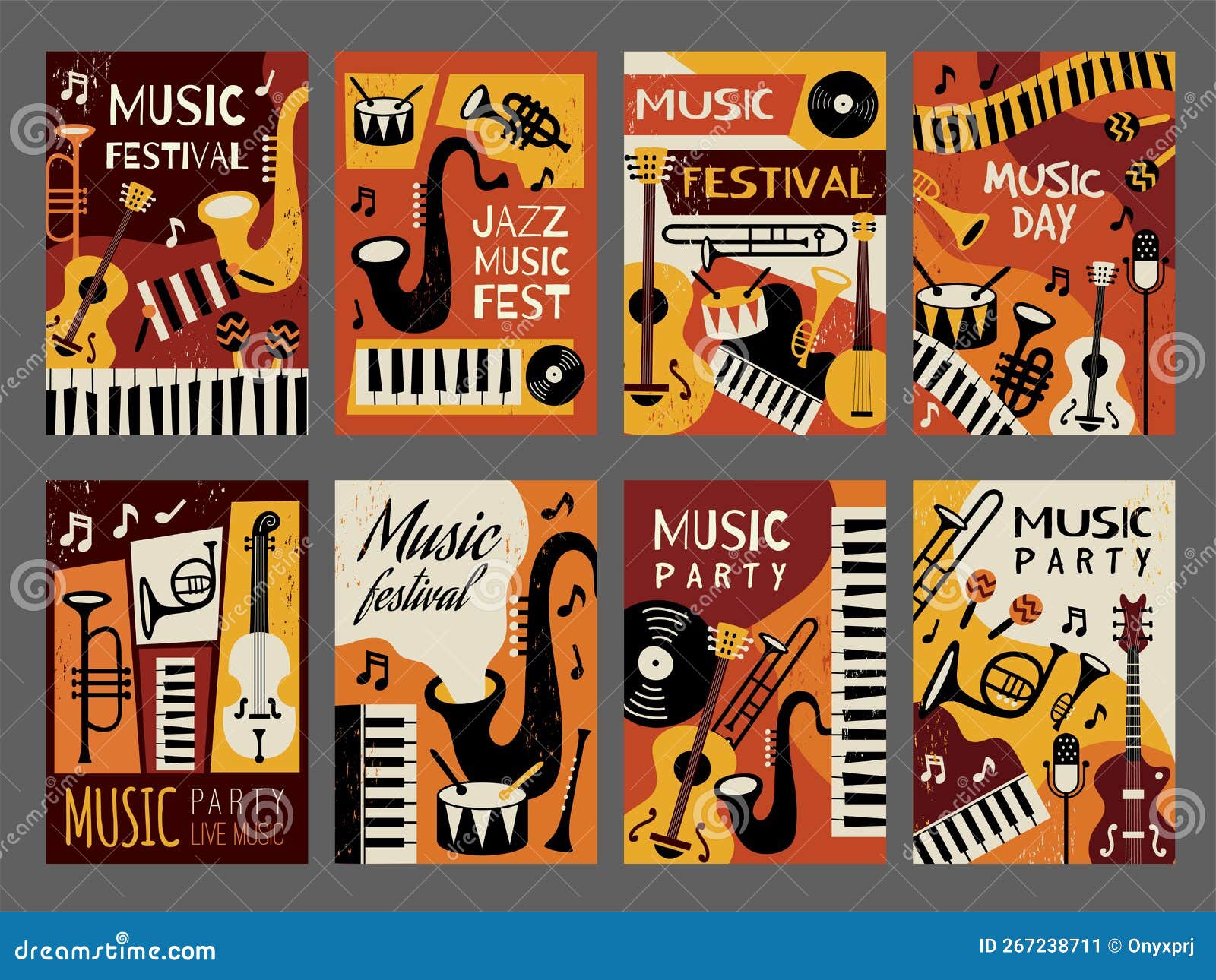 Music Placards. Posters or Concept Cards with Different Orchestral ...