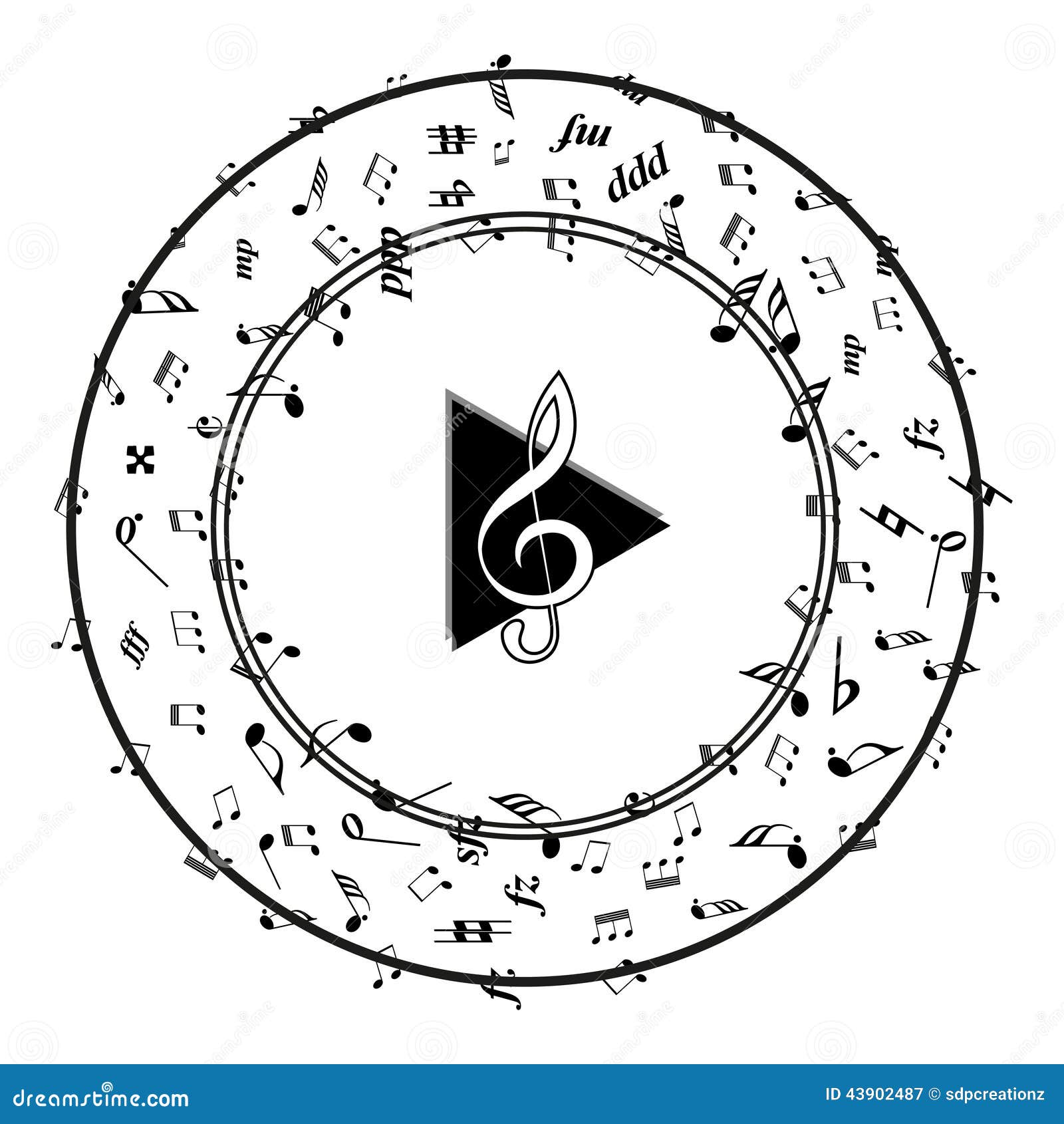 Music Play Icon with Music Notes Stock Vector - Illustration of notes ...