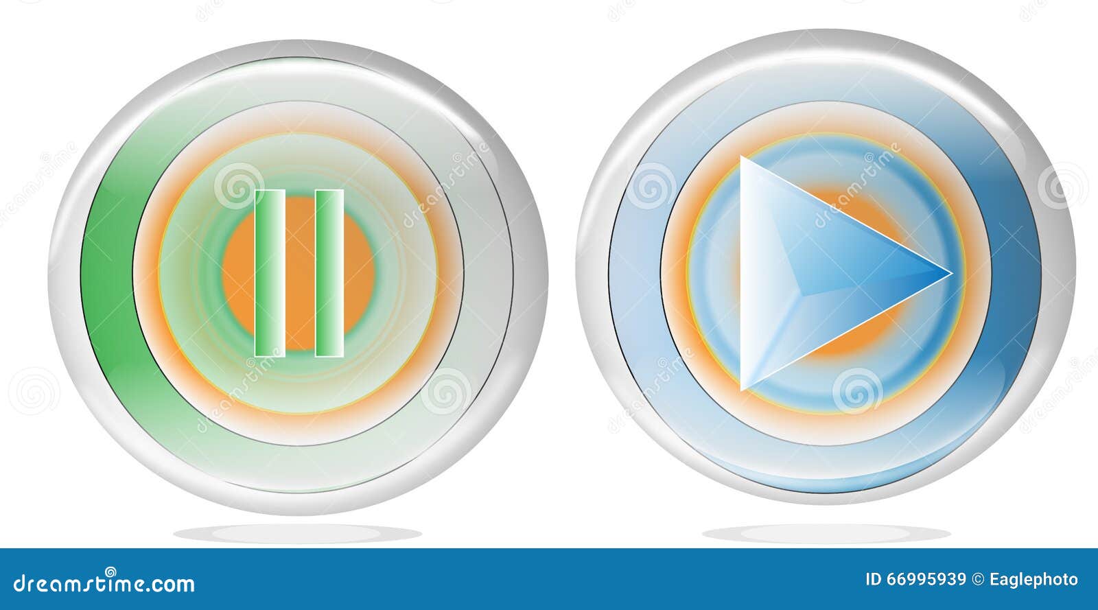 A Music Play and Pause Buttons with Two Colores for Web or Computer Use ...
