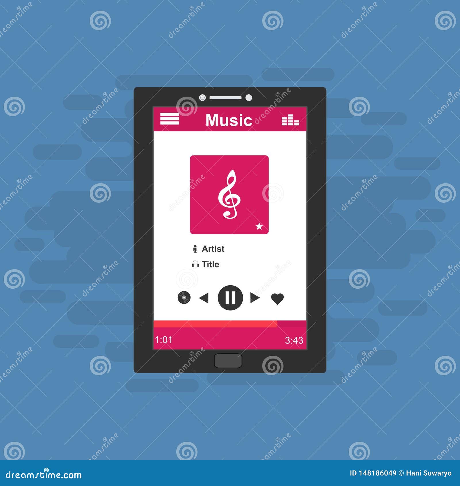 Media Player Application, App Template with Flat Design Style for ...
