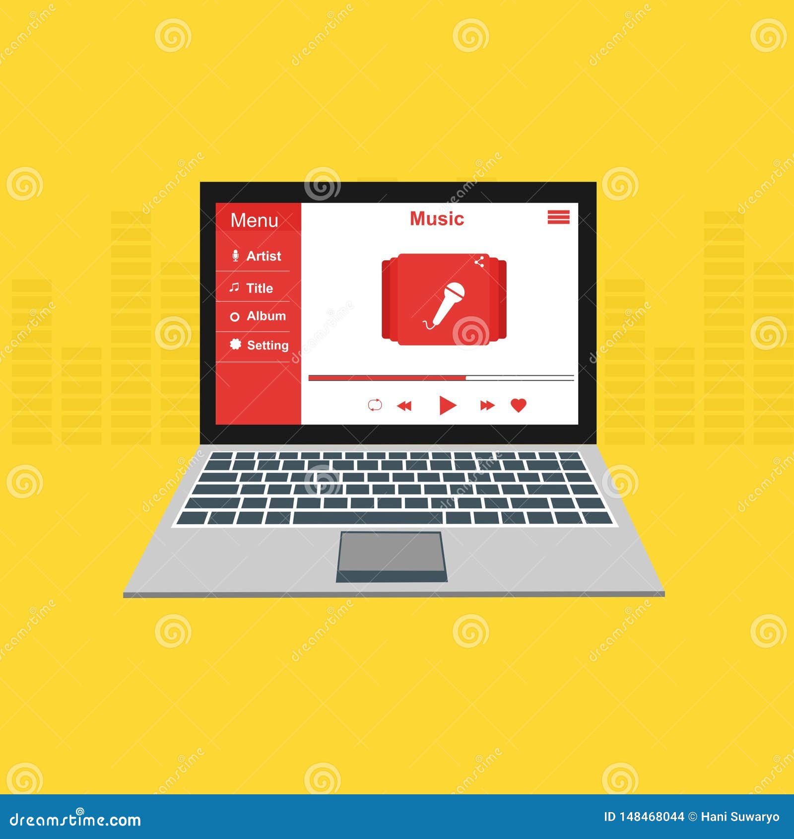 Media Player Application, App Template with Flat Design Style for ...